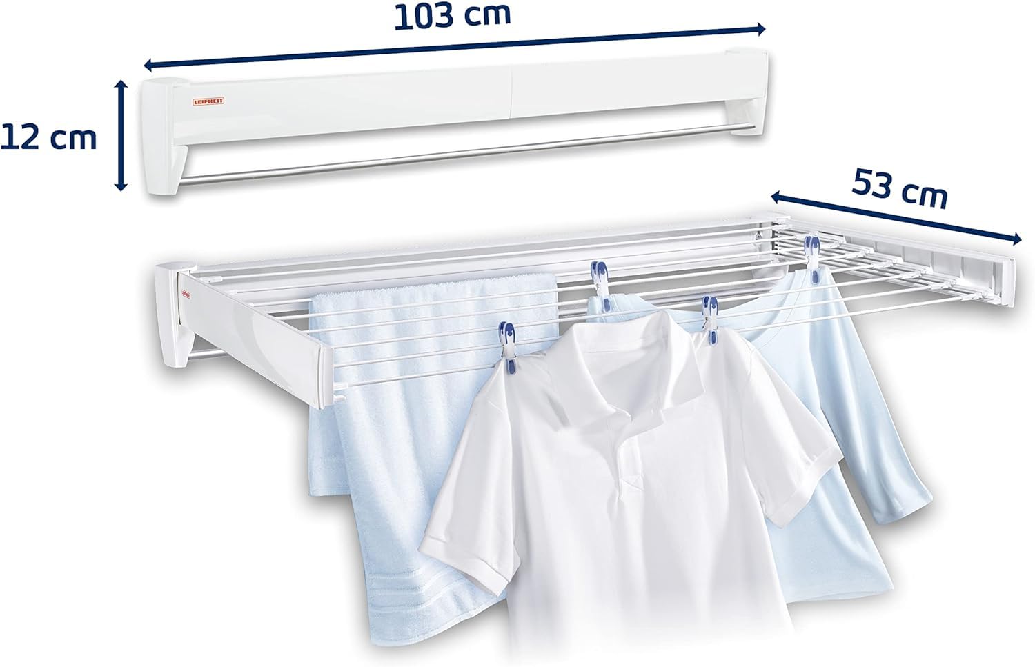 Leifheit 83100 Telefix 100 Wall Mount Retractable Clothes Drying Rack | 8 Drying Rods | White
