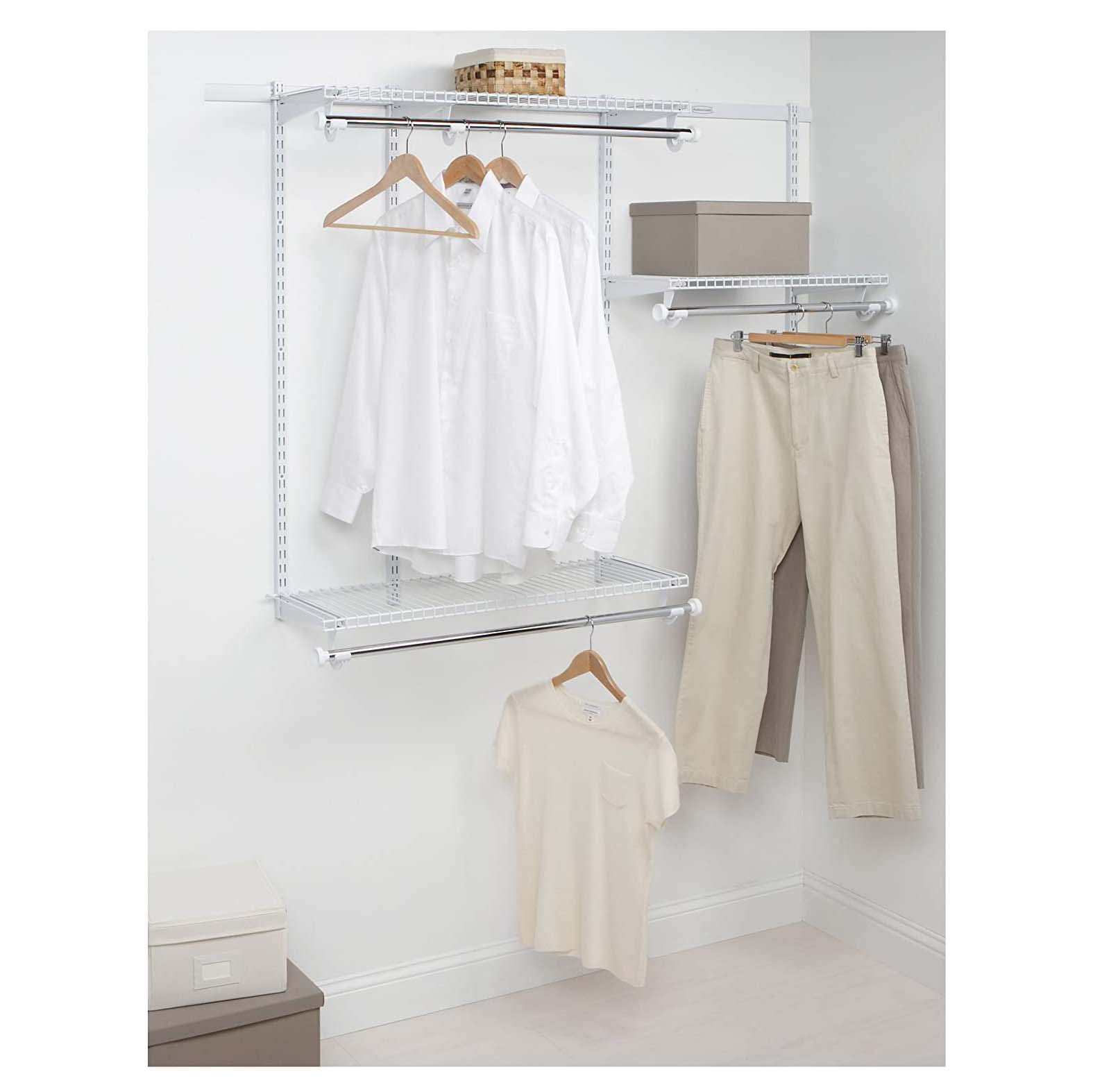 Rubbermaid Configurations Classic Closet Kit, White, 3-6 Ft., Wire Shelving Kit with Expandable Shelving and Telescoping Rods, Custom Closet Organization System, Easy Installation