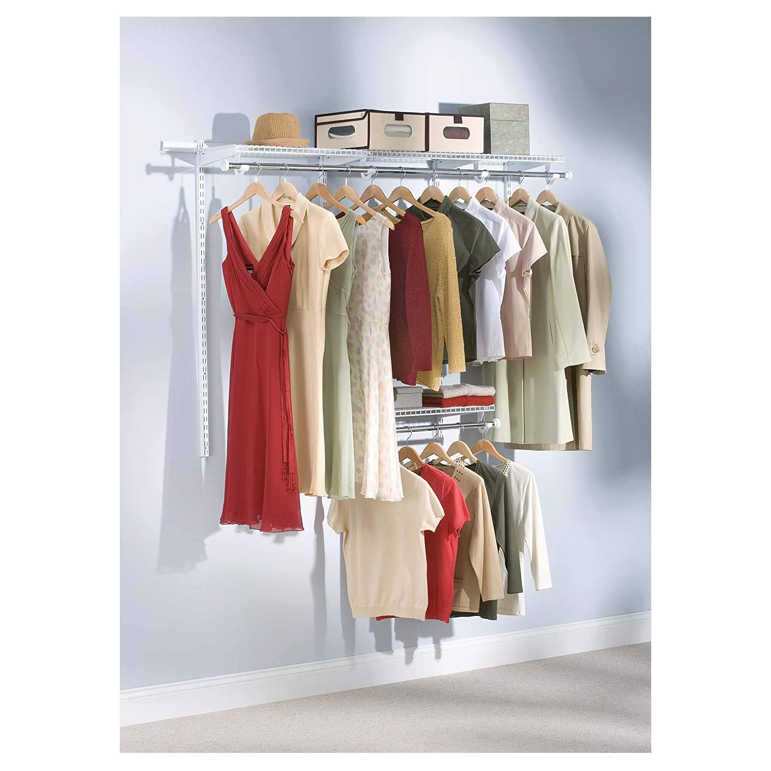 Rubbermaid Configurations Classic Closet Kit, White, 3-6 Ft., Wire Shelving Kit with Expandable Shelving and Telescoping Rods, Custom Closet Organization System, Easy Installation
