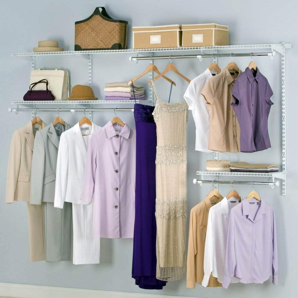Rubbermaid Configurations Deluxe Closet Kit, Titanium, 4-8 Ft., Wire Shelving Kit with Expandable Shelving and Telescoping Rods, Custom Closet Organization System, Easy Installation