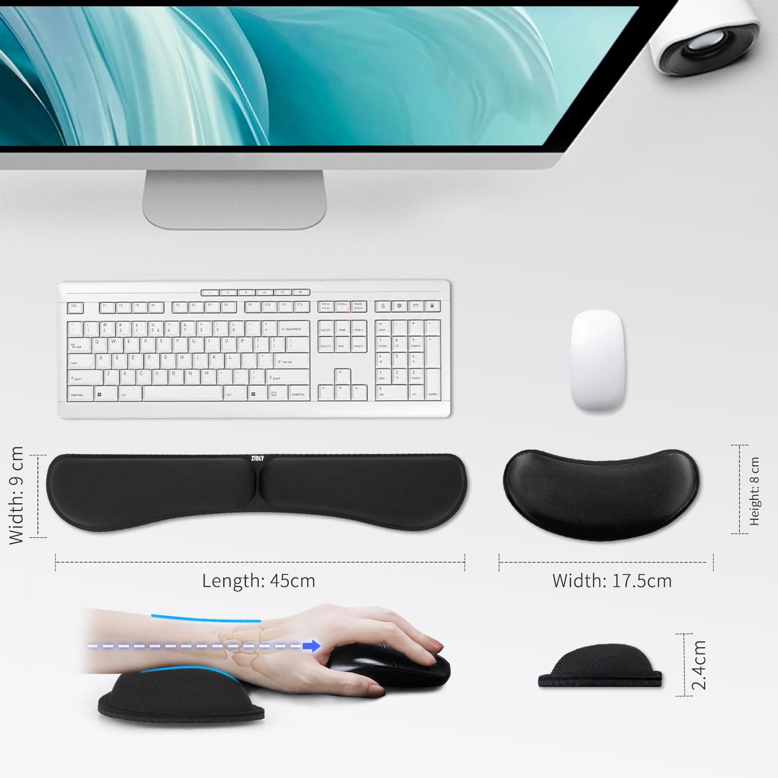 ZIBLY Gel Memory Foam Wrist Rest Keyboard and Mouse Set - Ergonomic Anti-Skid Non Slip Cushion Mouse Pad Wrist Support - Easy Typing, Pain Relief for Work from Home Gaming Computer Laptop
