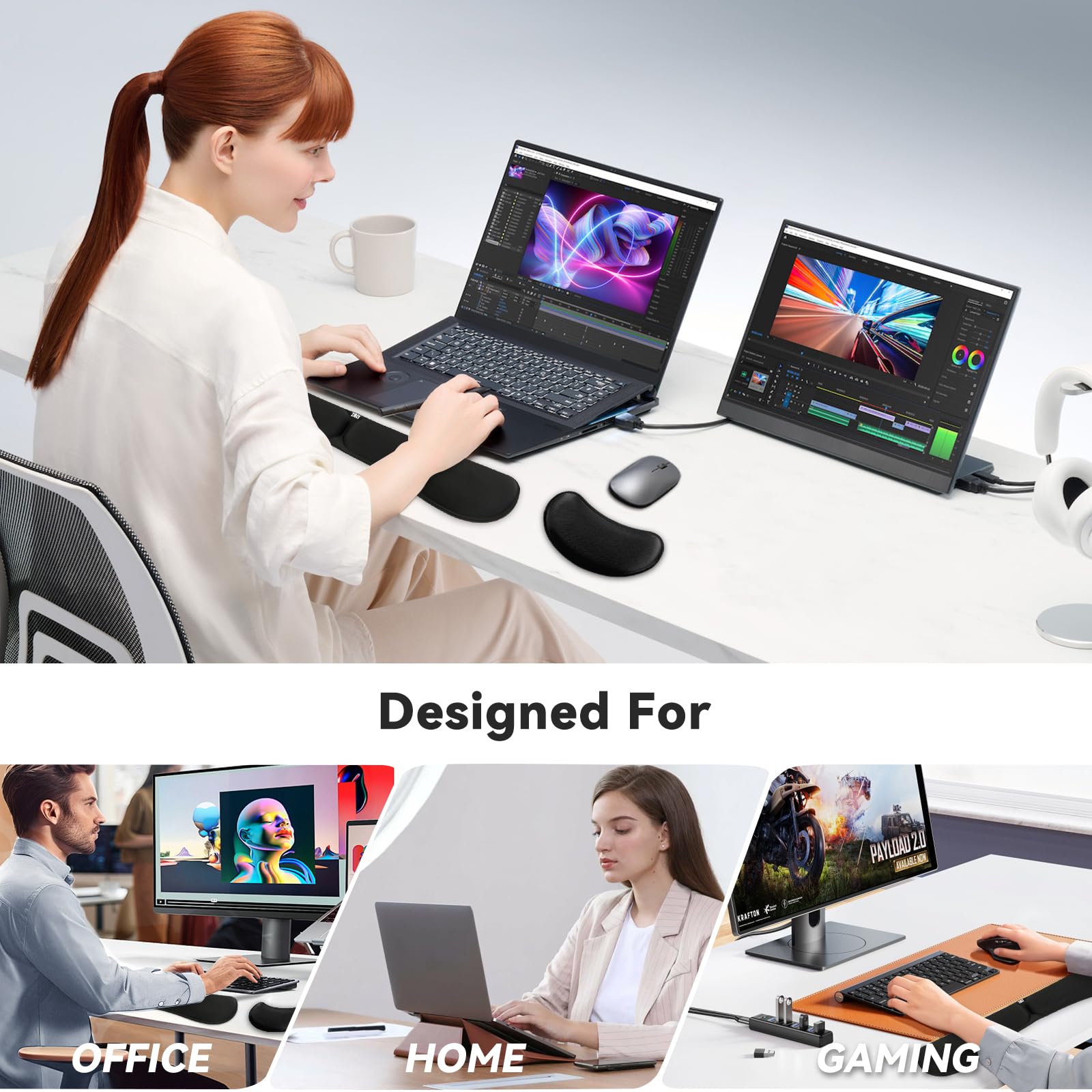 ZIBLY Gel Memory Foam Wrist Rest Keyboard and Mouse Set - Ergonomic Anti-Skid Non Slip Cushion Mouse Pad Wrist Support - Easy Typing, Pain Relief for Work from Home Gaming Computer Laptop