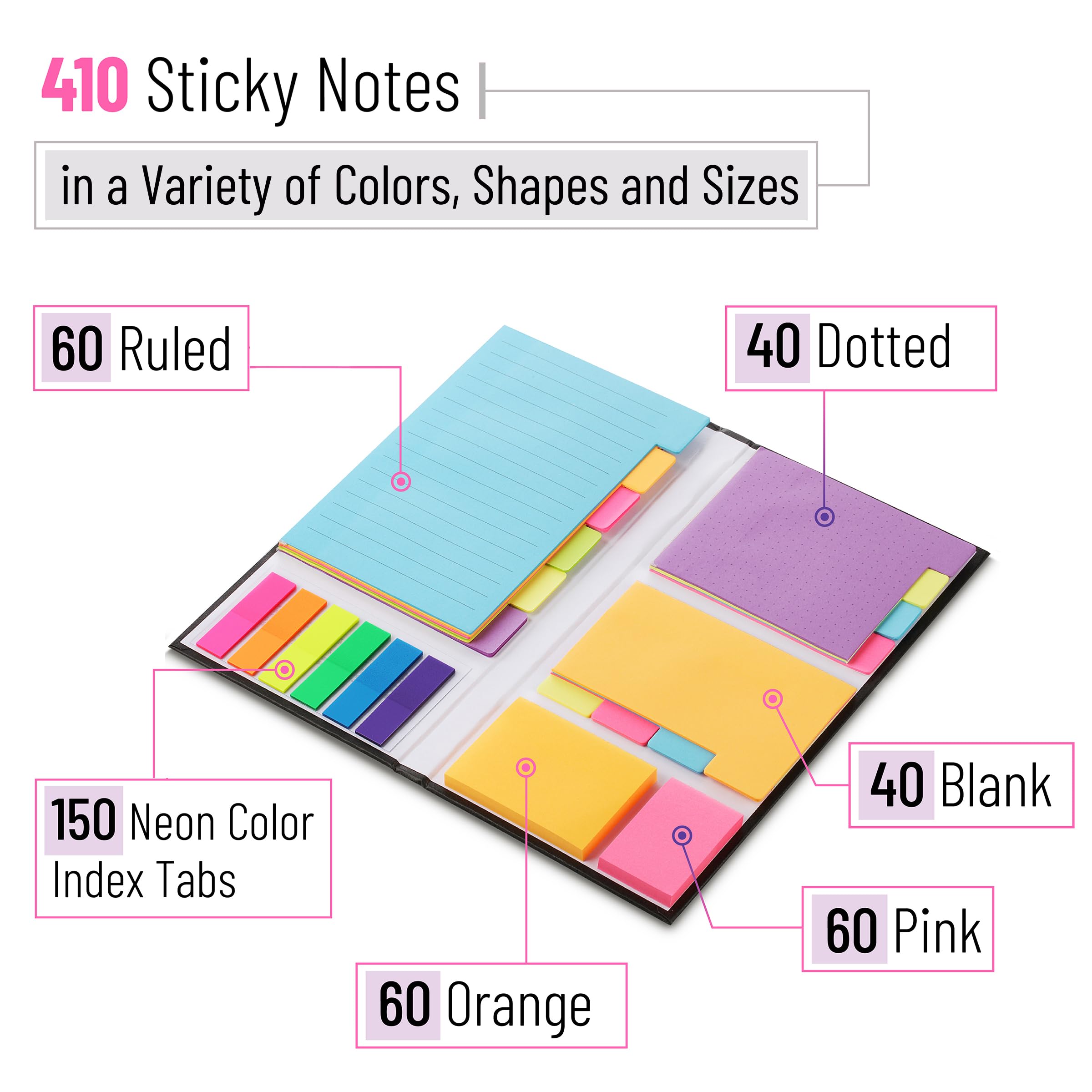 Mr. Pen- Sticky Notes Set, Sticky Notes Tabs, 410 Pack, Divider Sticky Notes, School Supplies, Office Supplies, Planner Sticky Notes, Sticky Note Dividers Tabs, Book Notes, Bible Sticky Notes