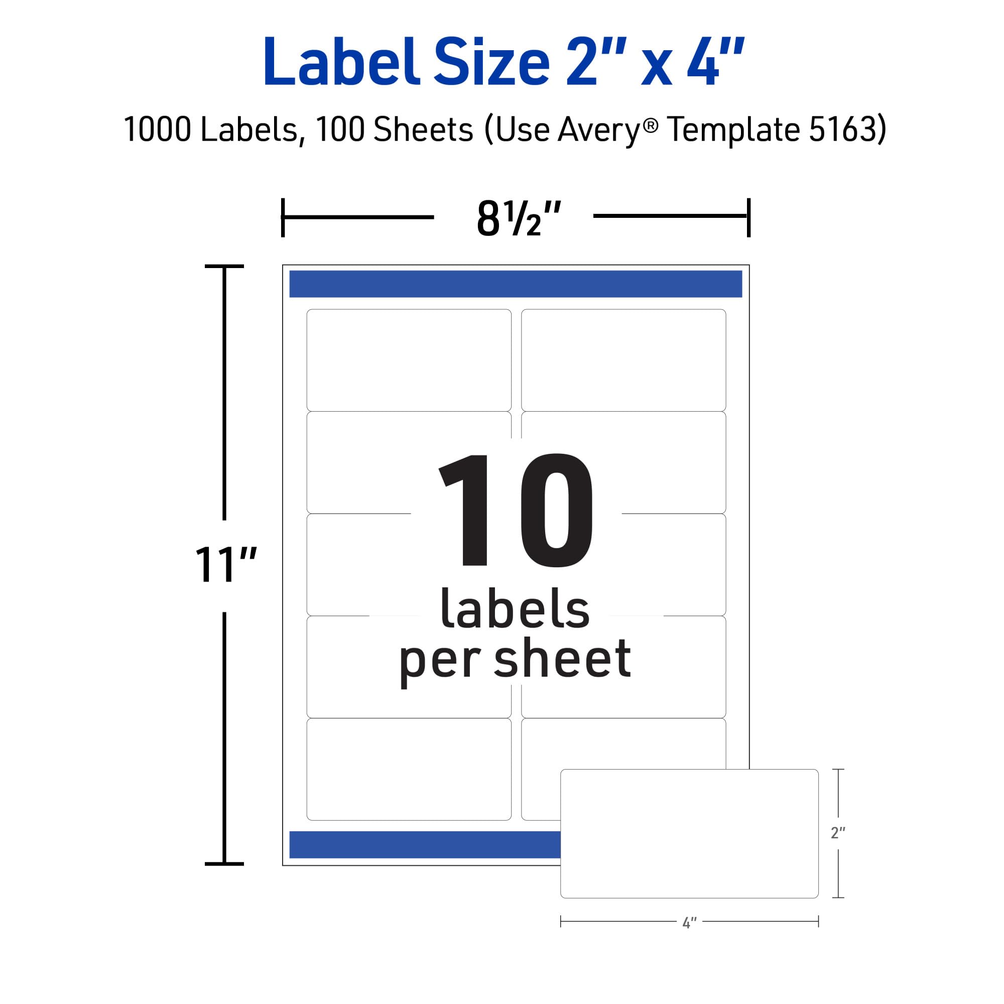 Avery Shipping Address Labels, Laser Printers, 1,000 Labels, 2x4 Labels, Permanent Adhesive, TrueBlock (5163)