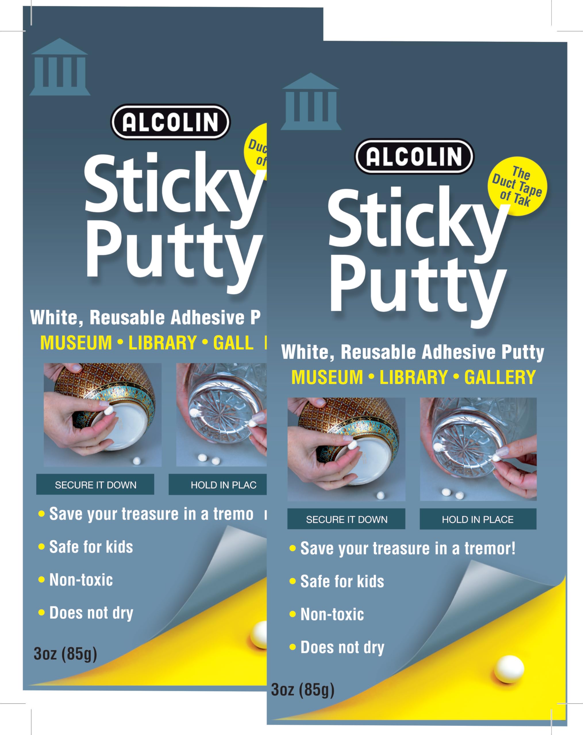 Sticky Putty- Reusable Museum & Gallery Quality Adhesive Putty,- 2 Pack