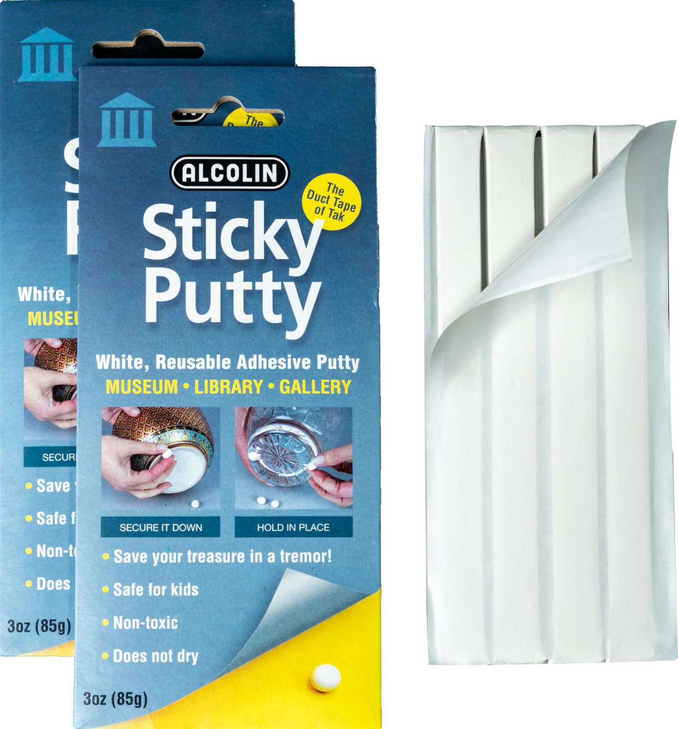 Sticky Putty- Reusable Museum & Gallery Quality Adhesive Putty,- 2 Pack