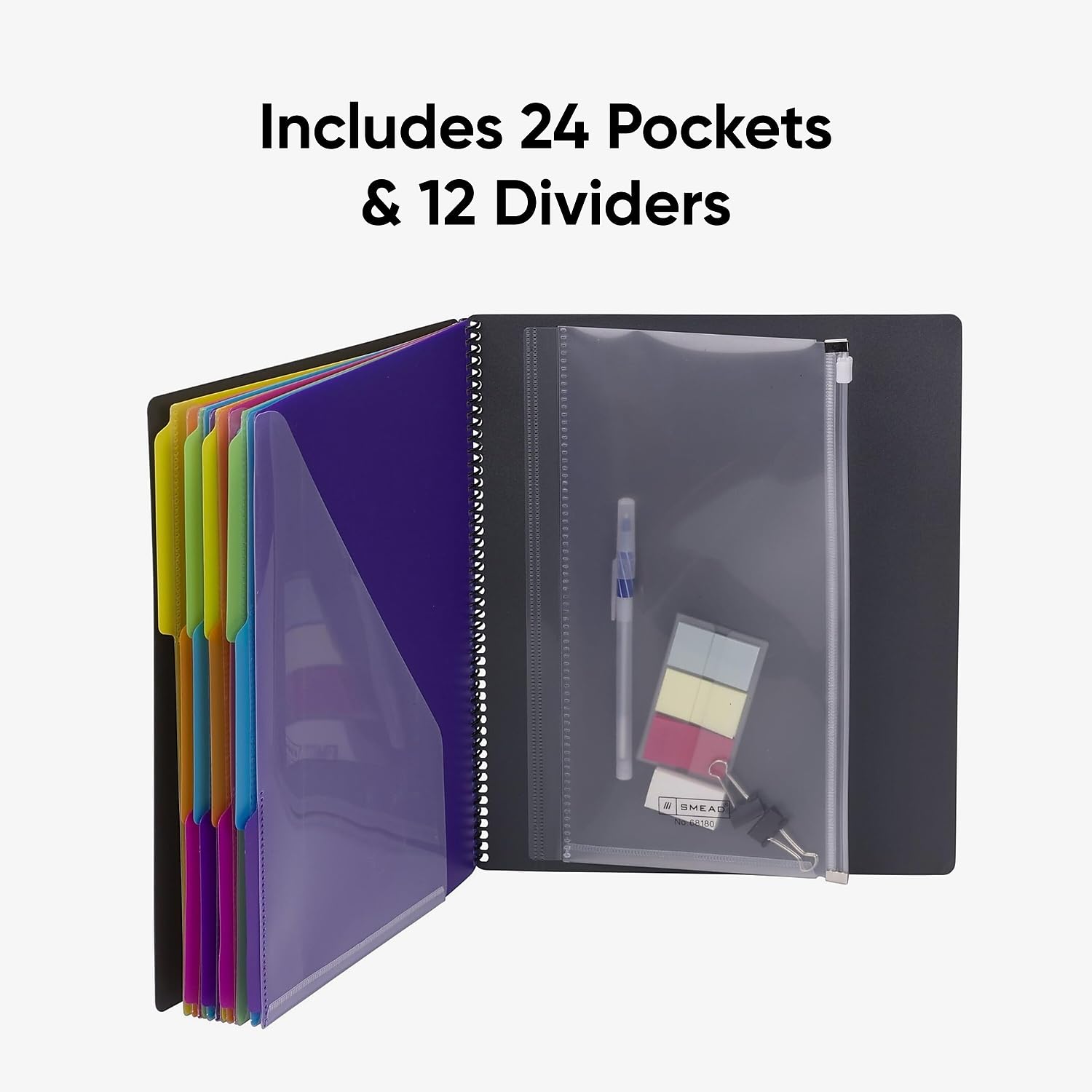 Smead 24 Pocket Poly Project Organizer, 1/3-Cut Tab, Letter Size, Gray with Bright Colors (89206)