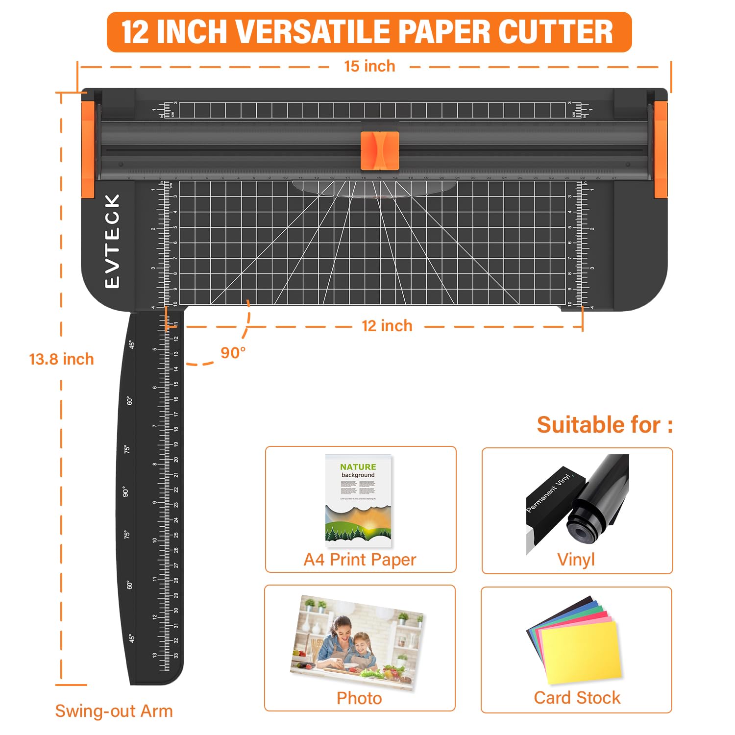 Evteck A4 Paper Cutter 12 Inch Paper Trimmer Scrapbooking Supplies with Automatic Security Safeguard and Side Ruler for Craft Paper, Label, Photo and Cardstock
