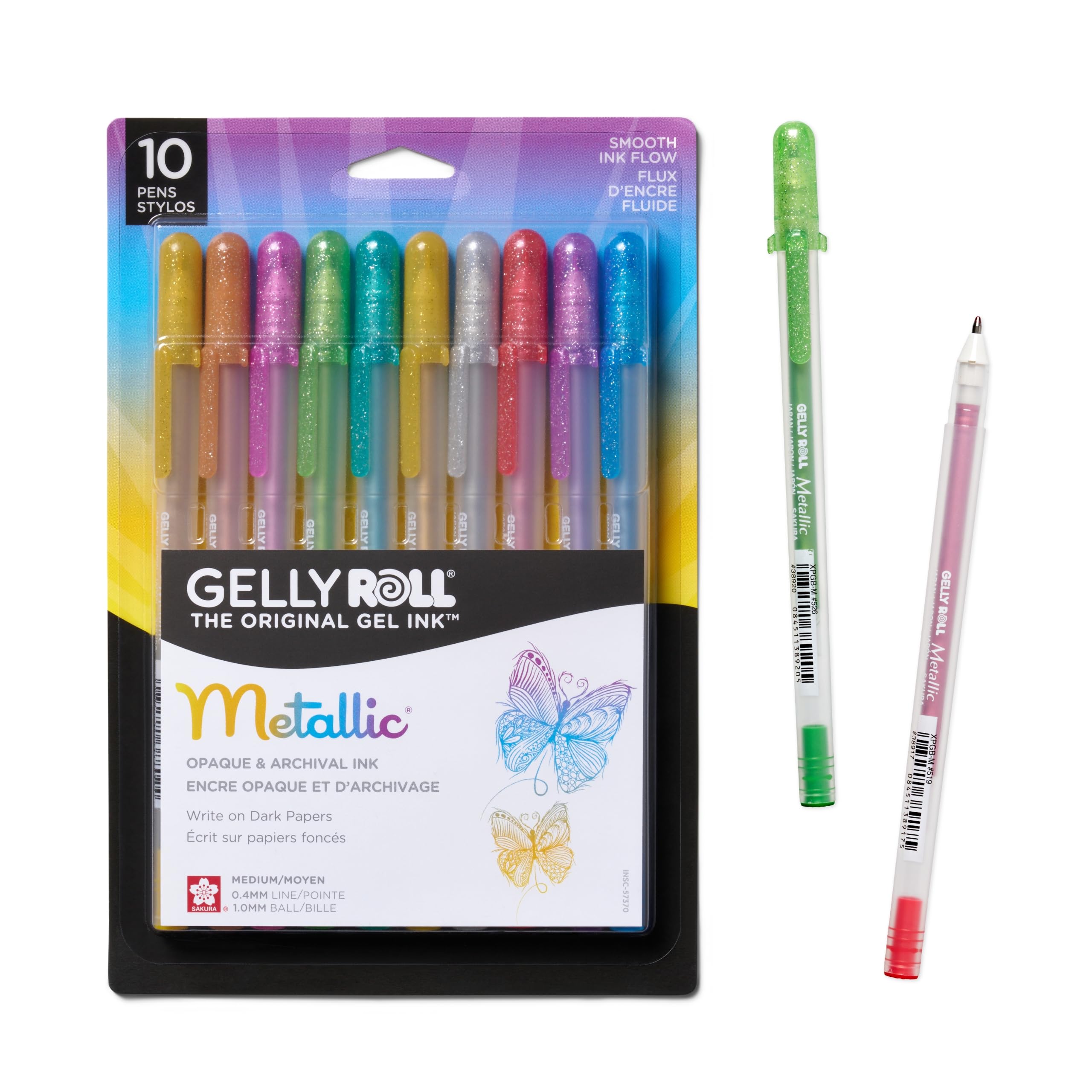 SAKURA Gelly Roll Metallic Gel Pens - Pens for Scrapbook, Journals, or Drawing - Colored Metallic Ink - Medium Line - 10 Pack