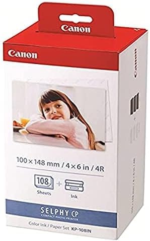 Canon KP-108IN 3 Color Ink Cassette and 108 Sheets 4 x 6 Paper Glossy for SELPHY CP1300, CP1200, CP910, CP900, CP760, CP770, CP780 CP800. Bonus: Quality Photo Microfiber Cloth