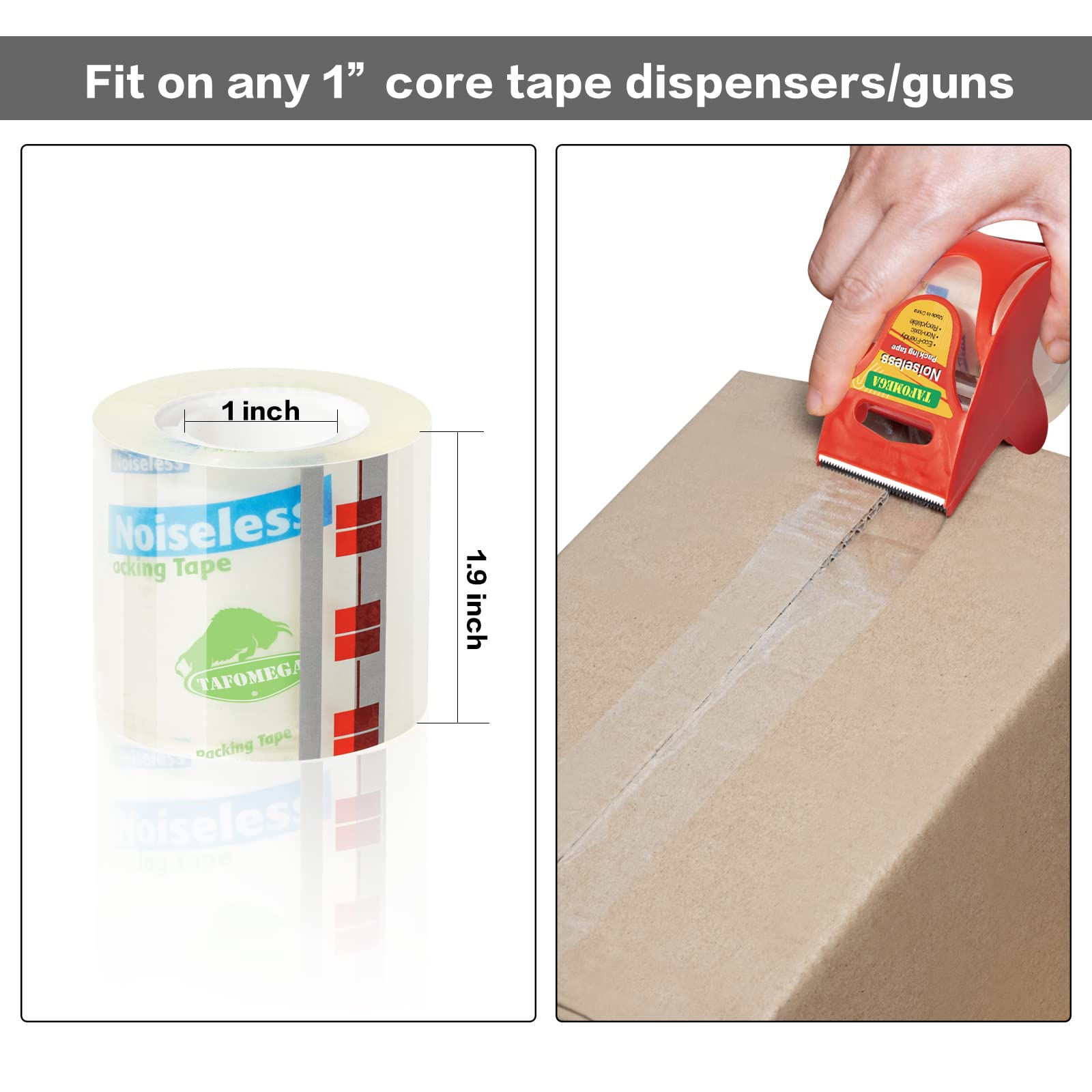 Packing Tape with Dispenser Clear Noiseless Packaging Tape for Shipping Moving Strong Sealing Adhesive Industrial Depot Tapes for Storage 1.96 inch x 33 Yards 1β Core 3 Pack