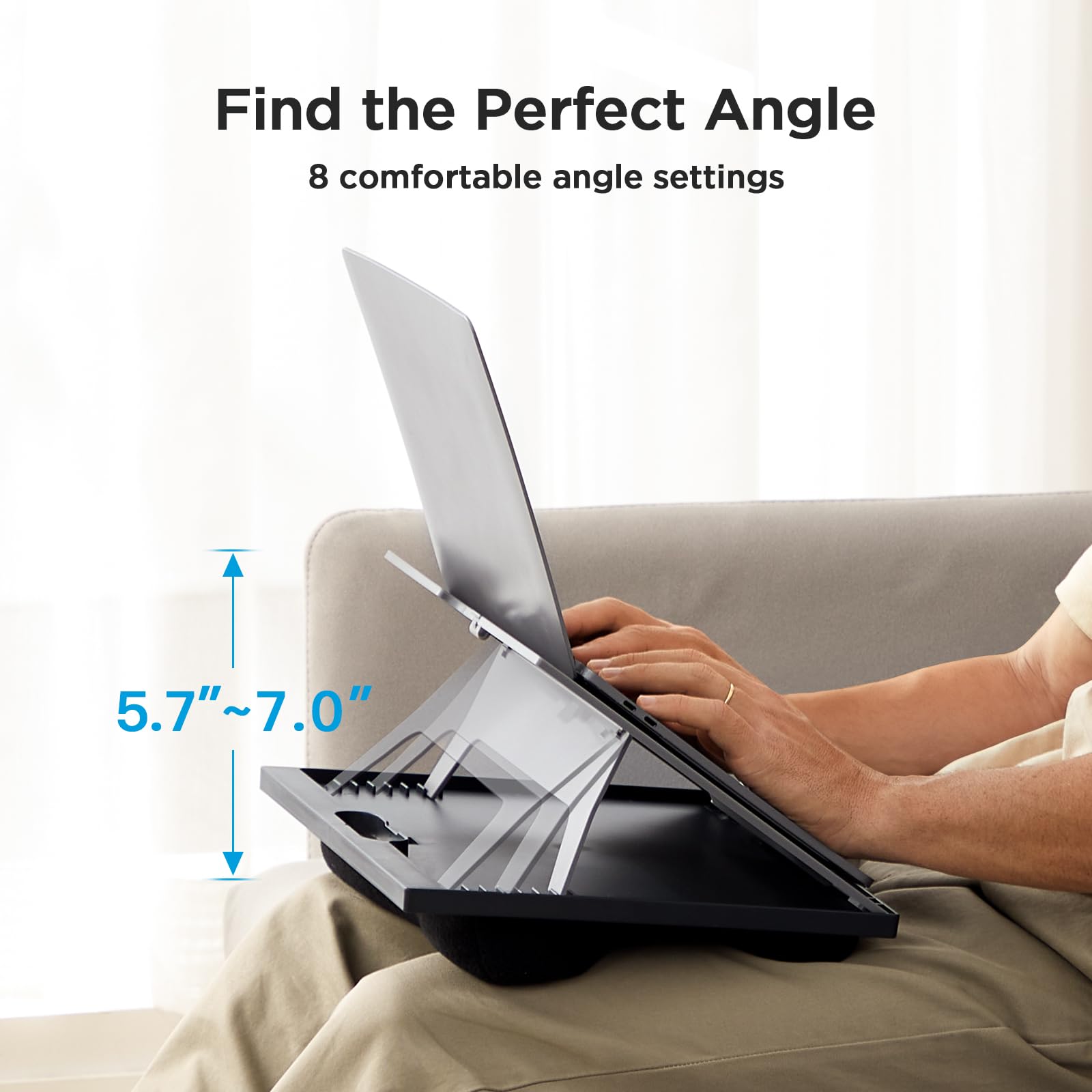 Adjustable Lap Desk - with 8 Adjustable Angles & Dual Cushions Laptop Stand for Car Laptop Desk, Work Table, Lap Writing Board & Drawing Desk on Sofa or Bed by HUANUO