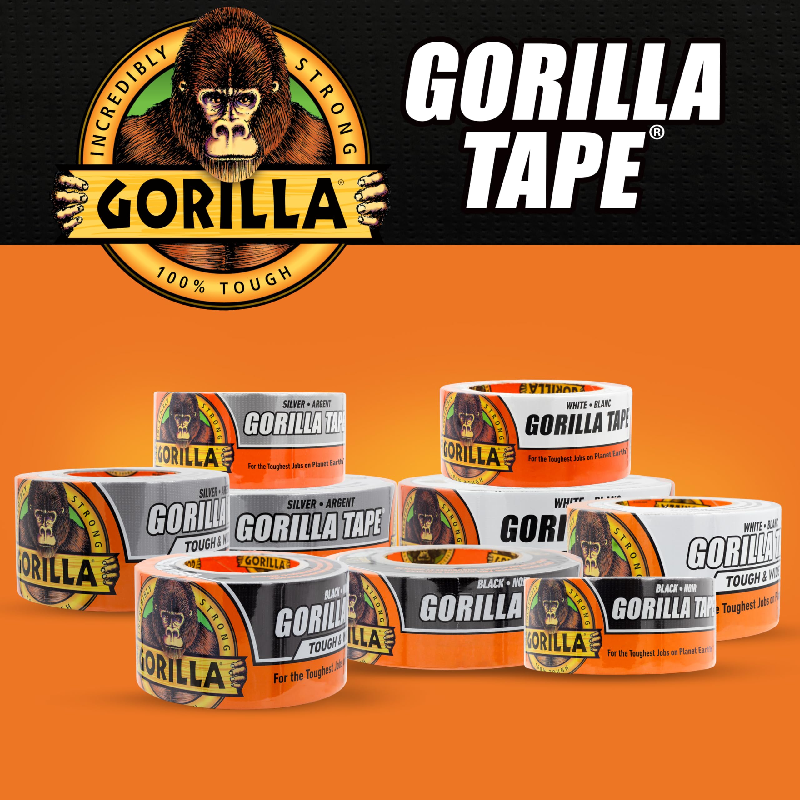 Gorilla Tough & Wide Duct Tape, 2.88" x 25yd, Black, (Pack of 1)