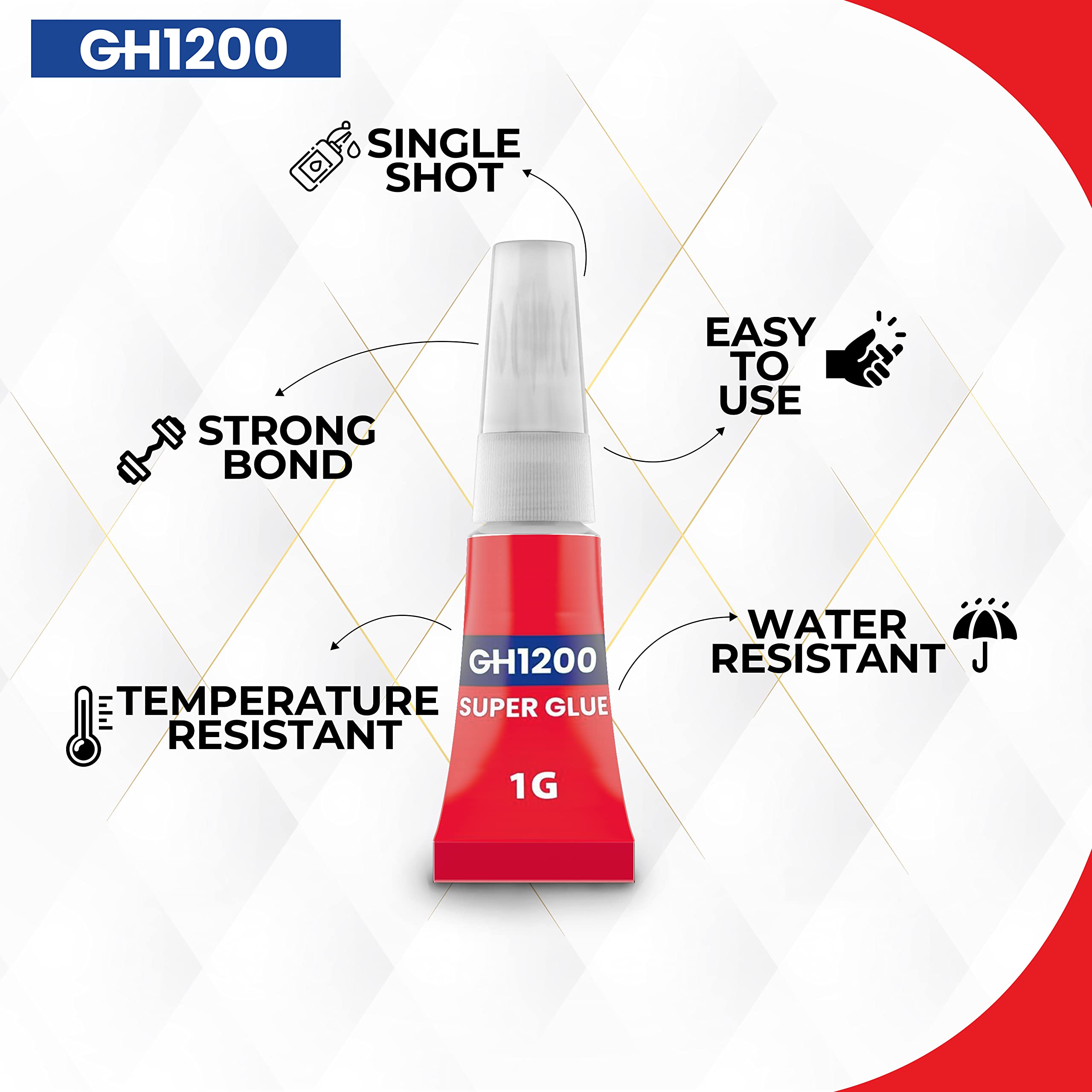 1 Gram (Pack of 24) Single use Super Glue All Purpose, Super Fast, Thick & Strong Adhesive Superglue, Cyanoacrylate Glue for Hard Plastics, DIY Craft, Ceramics, Frame, Leather, Metal Etc