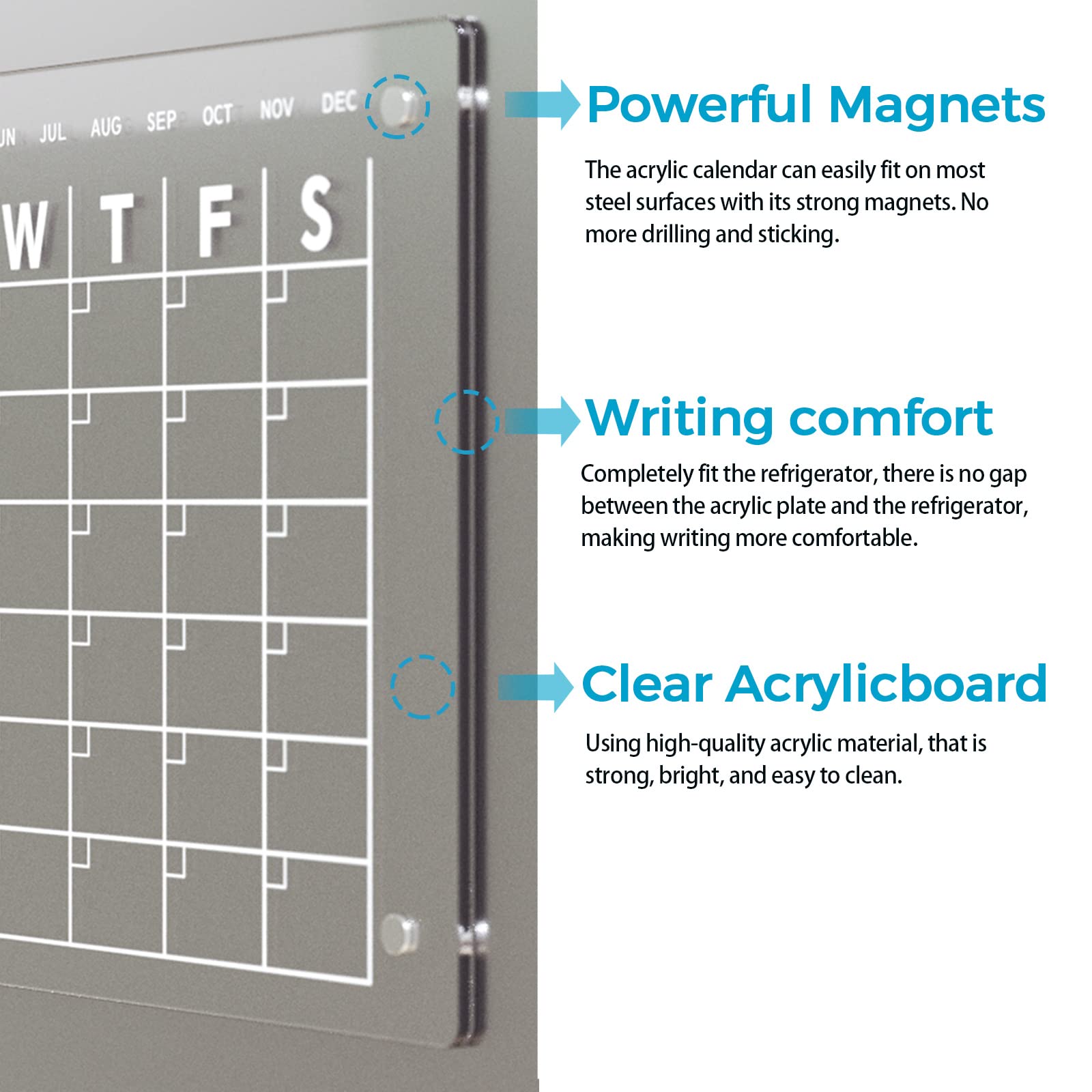 Magnetic Acrylic Calendar for Fridge 17"x12" Clear Dry Erase Calendar Board for Refrigerator Includes 4 Dry Erase Markers and Eraser
