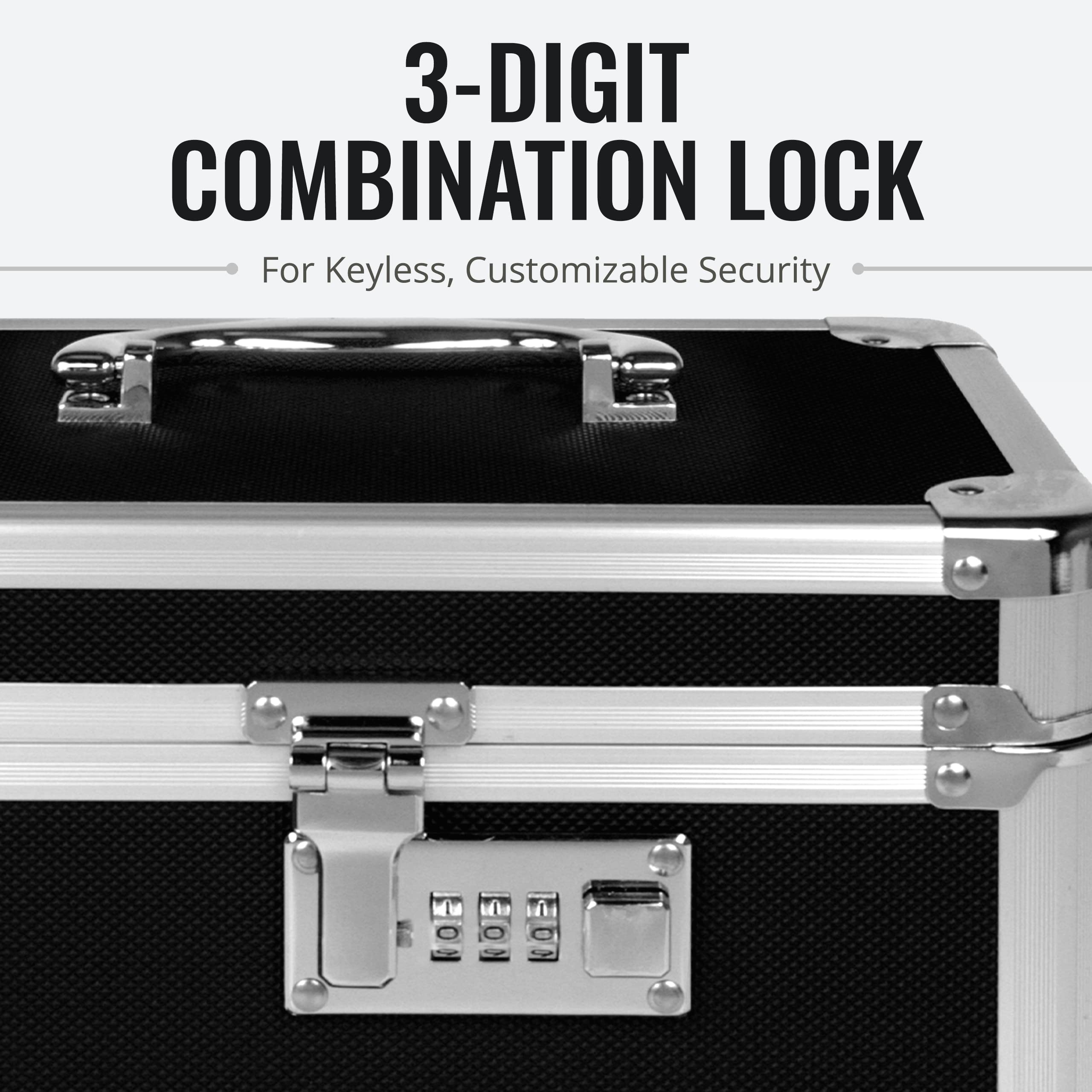 Vaultz Combination Lock Box - Pack of 1 - 10 x 7.25 x 7.75 Inch Standard Safe with Key and Combo Lock for Important Documents, Medicine & Money - BLACK