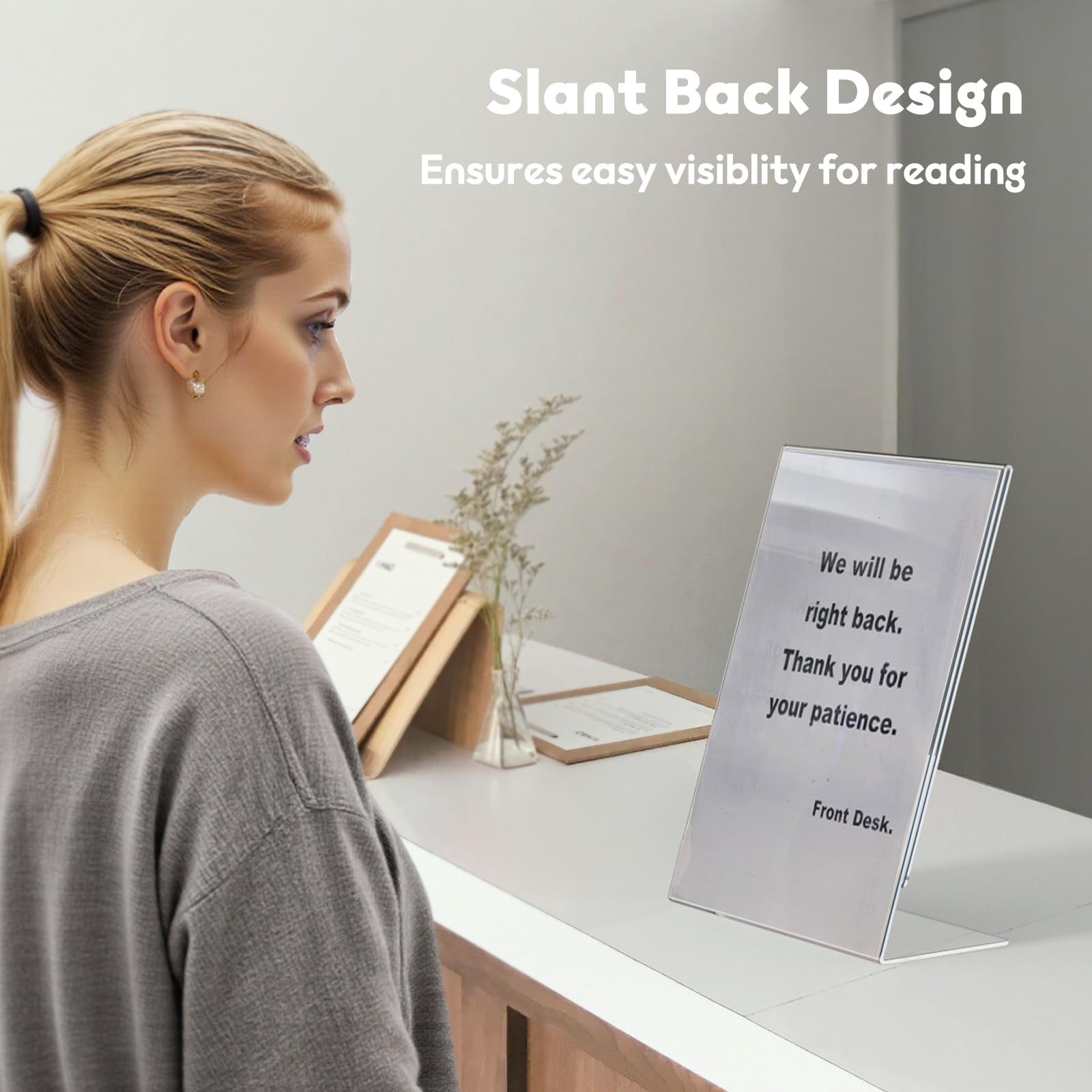 NIUBEE 6Pack 8.5x11 Acrylic Sign Holder with Vertical Slanted Back, Clear Plastic Sign Holder Picture Photo Frames, Flyer Document Paper Display Stand for Office Desktop