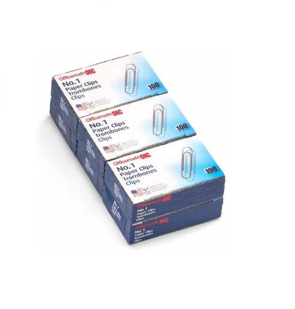 Officemate No.1 Smooth Paper Clips, Pack of 6 Boxes of 100 Clips Each, 600 Clips Total (99911-6PK)