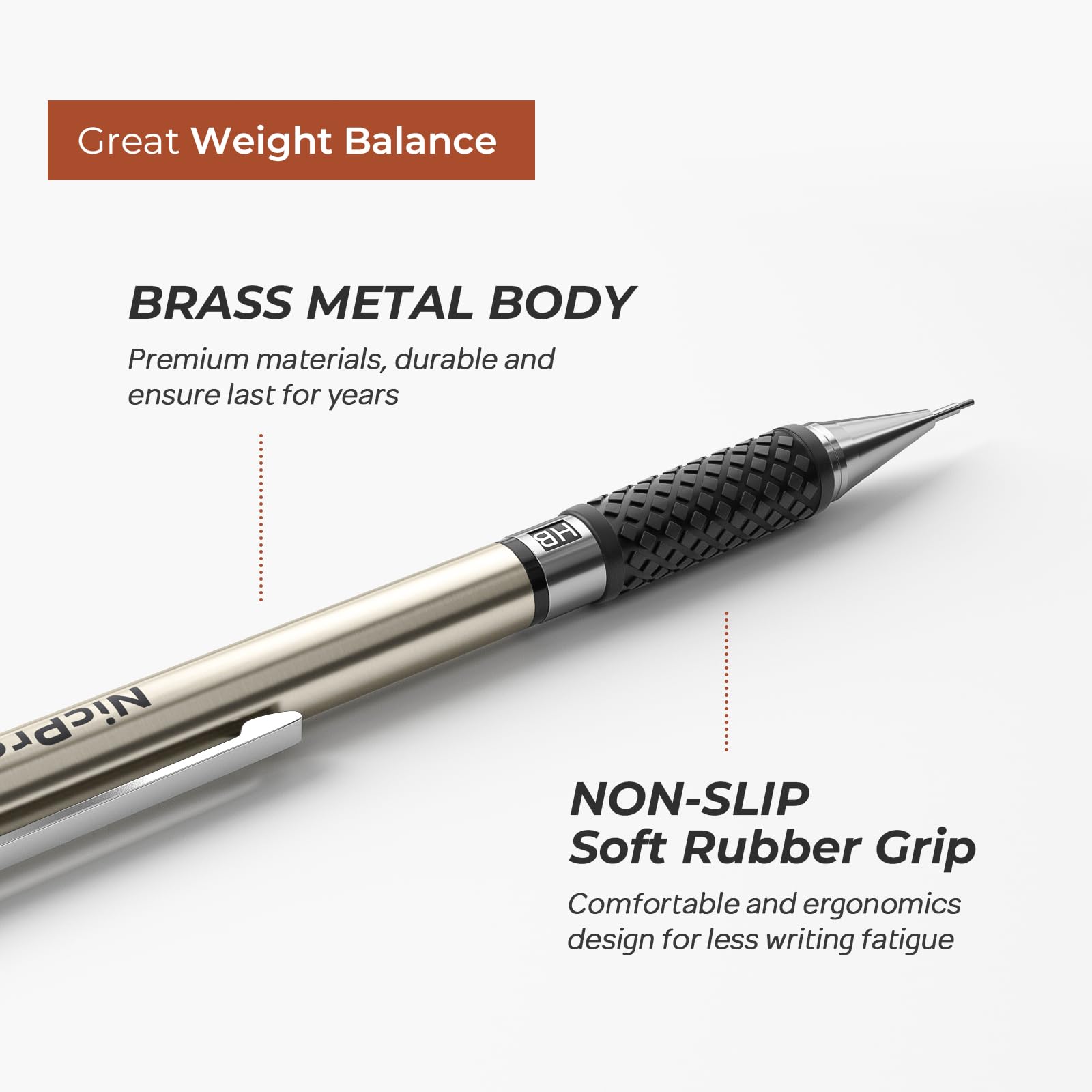 Nicpro 6PCS Art Mechanical Pencils Set, 3 PCS Metal Drafting Pencil 0.5 mm & 0.7 mm & 0.9 mm & 3 PCS 2mm Graphite Lead Holder (2B HB 2H) For Writing, Sketching Drawing With 12 Tube Lead Refills Case