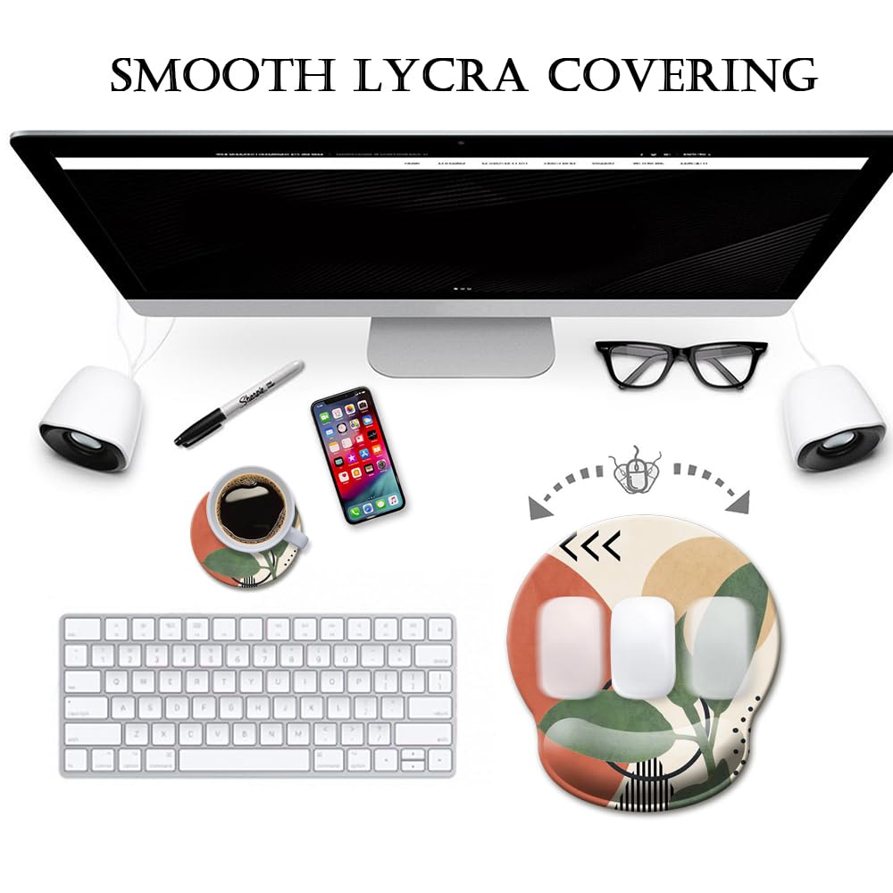 HOPONY Ergonomic Mouse Pad with Wrist Support Gel Mouse Pad with Wrist Rest, Comfortable Computer Mouse Pad for Laptop, Pain Relief Mousepad with Non-Slip Rubber Base, 9 x 10 in,Modern Abstract
