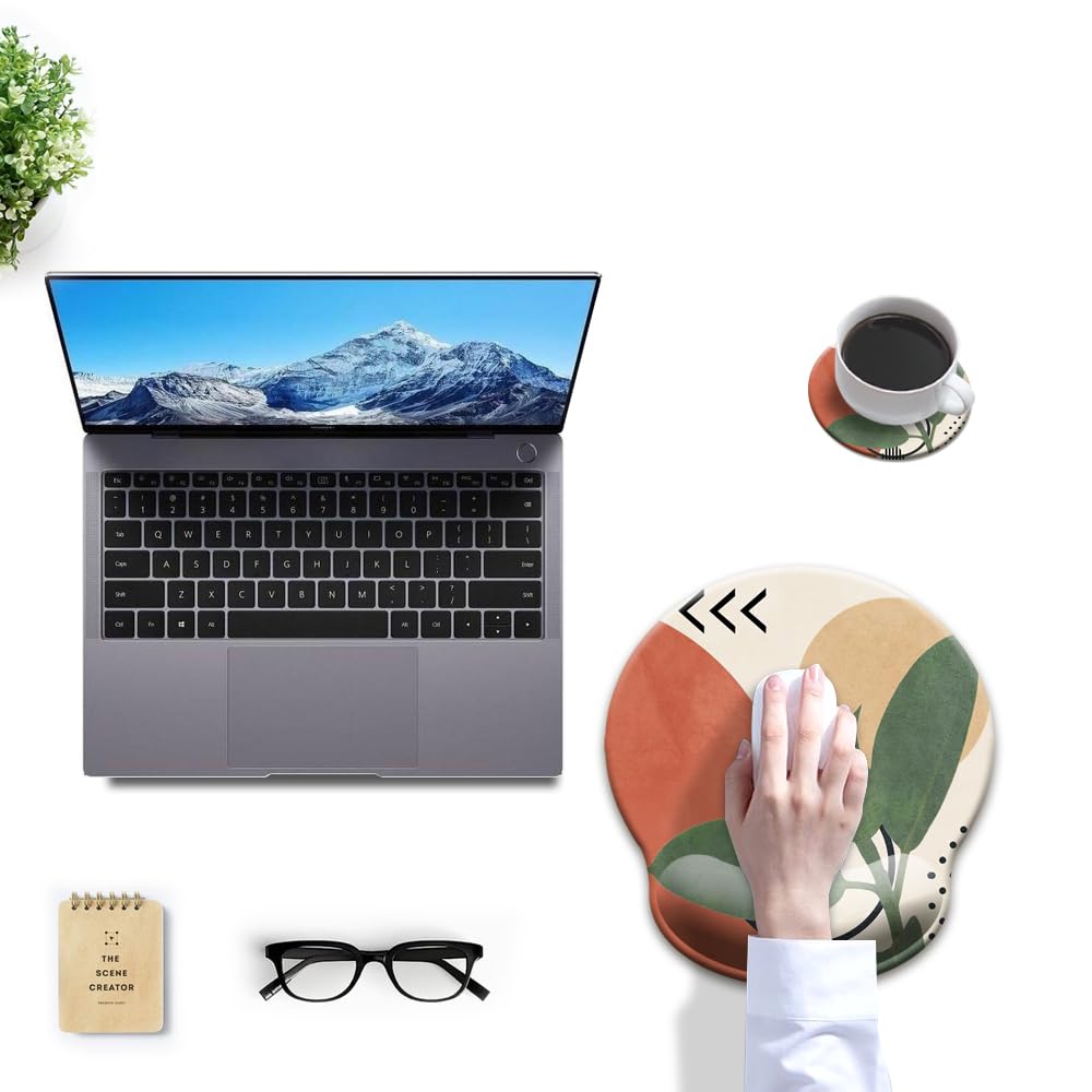 HOPONY Ergonomic Mouse Pad with Wrist Support Gel Mouse Pad with Wrist Rest, Comfortable Computer Mouse Pad for Laptop, Pain Relief Mousepad with Non-Slip Rubber Base, 9 x 10 in,Modern Abstract