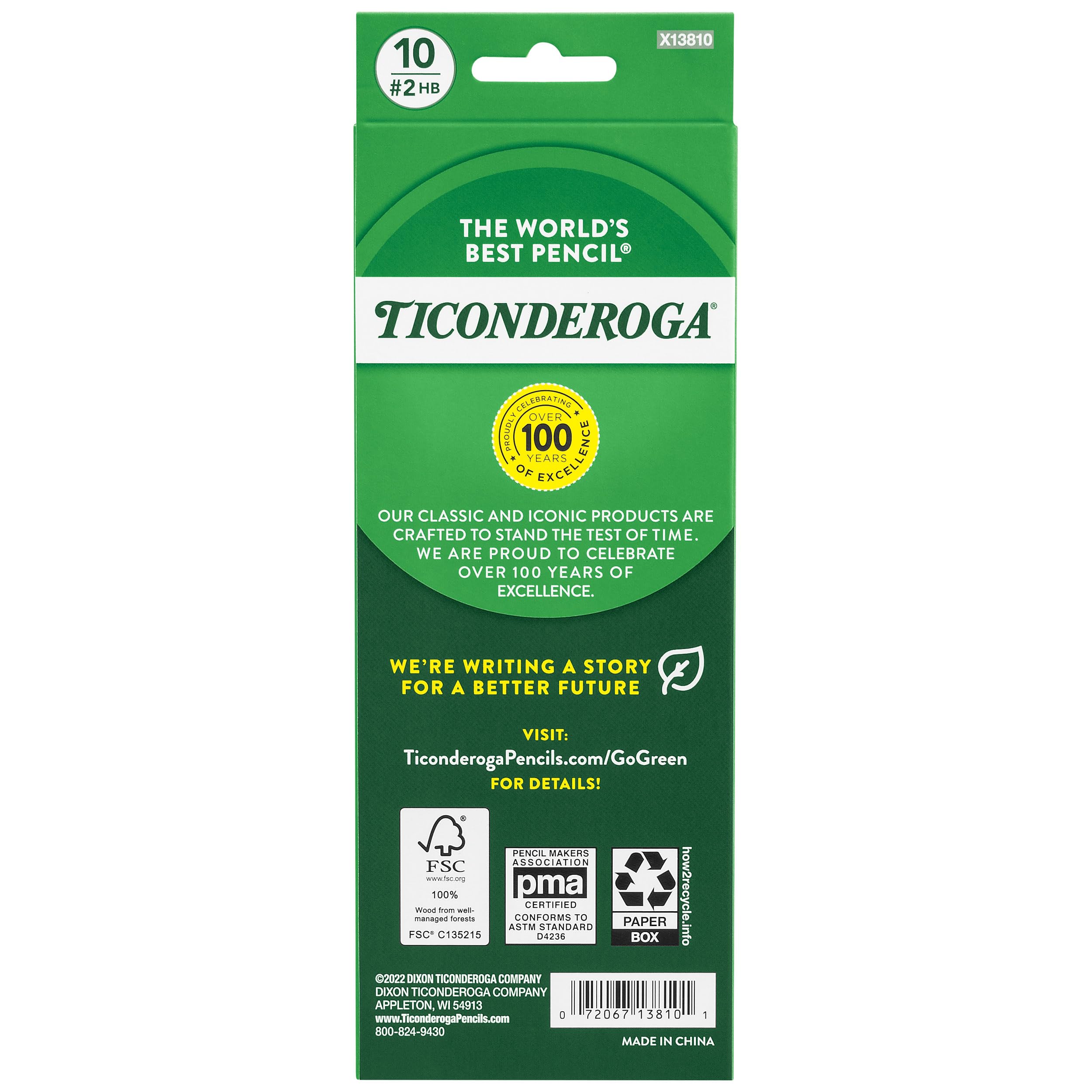 Ticonderoga Wood-Cased Pencils, #2 HB Soft, Pre-Sharpened, Neon, 10 Count (X13810)
