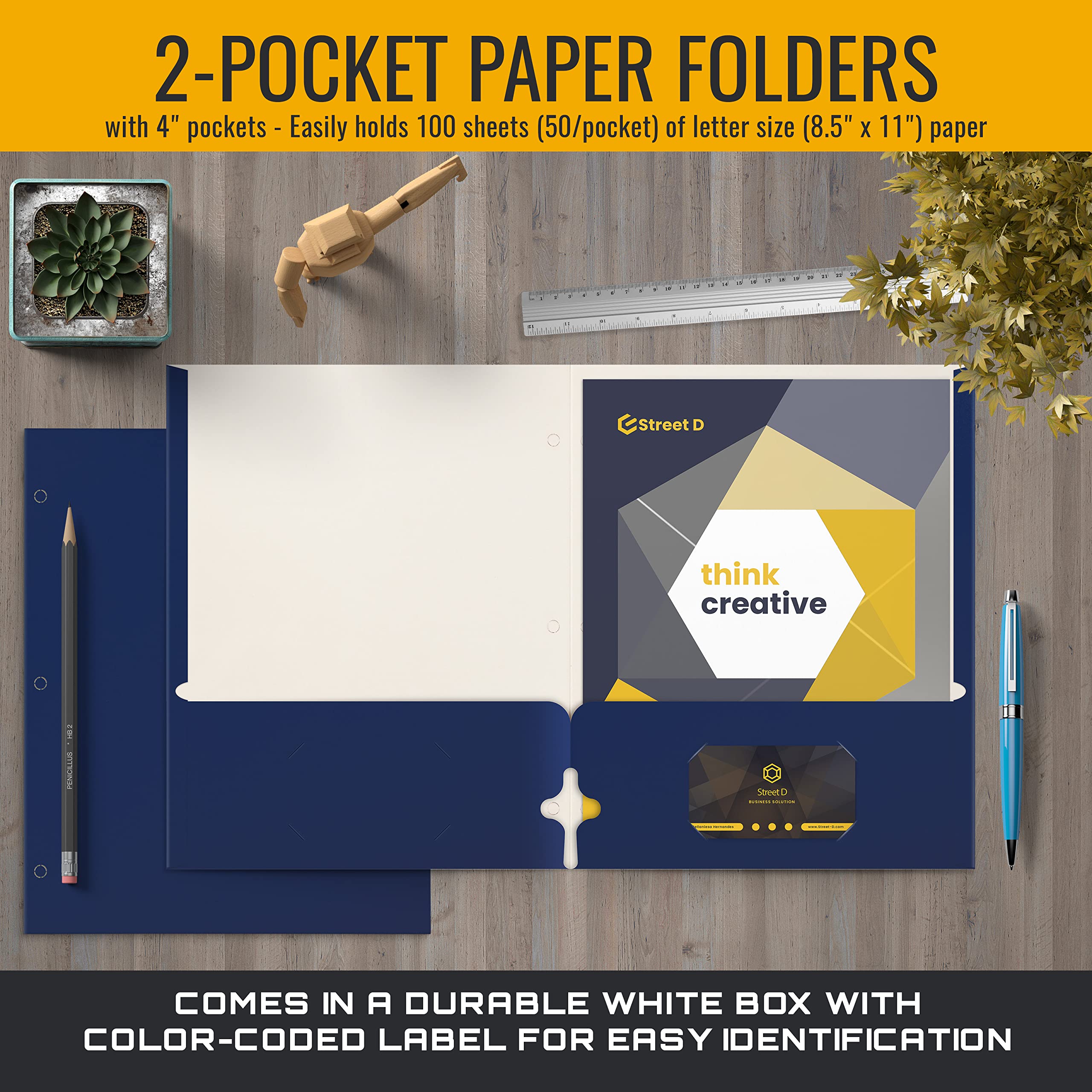 Two Pocket Portfolio Folders, 50-Pack, Blue, Letter Size Paper Folders, by Better Office Products, 50 Pieces, Blue