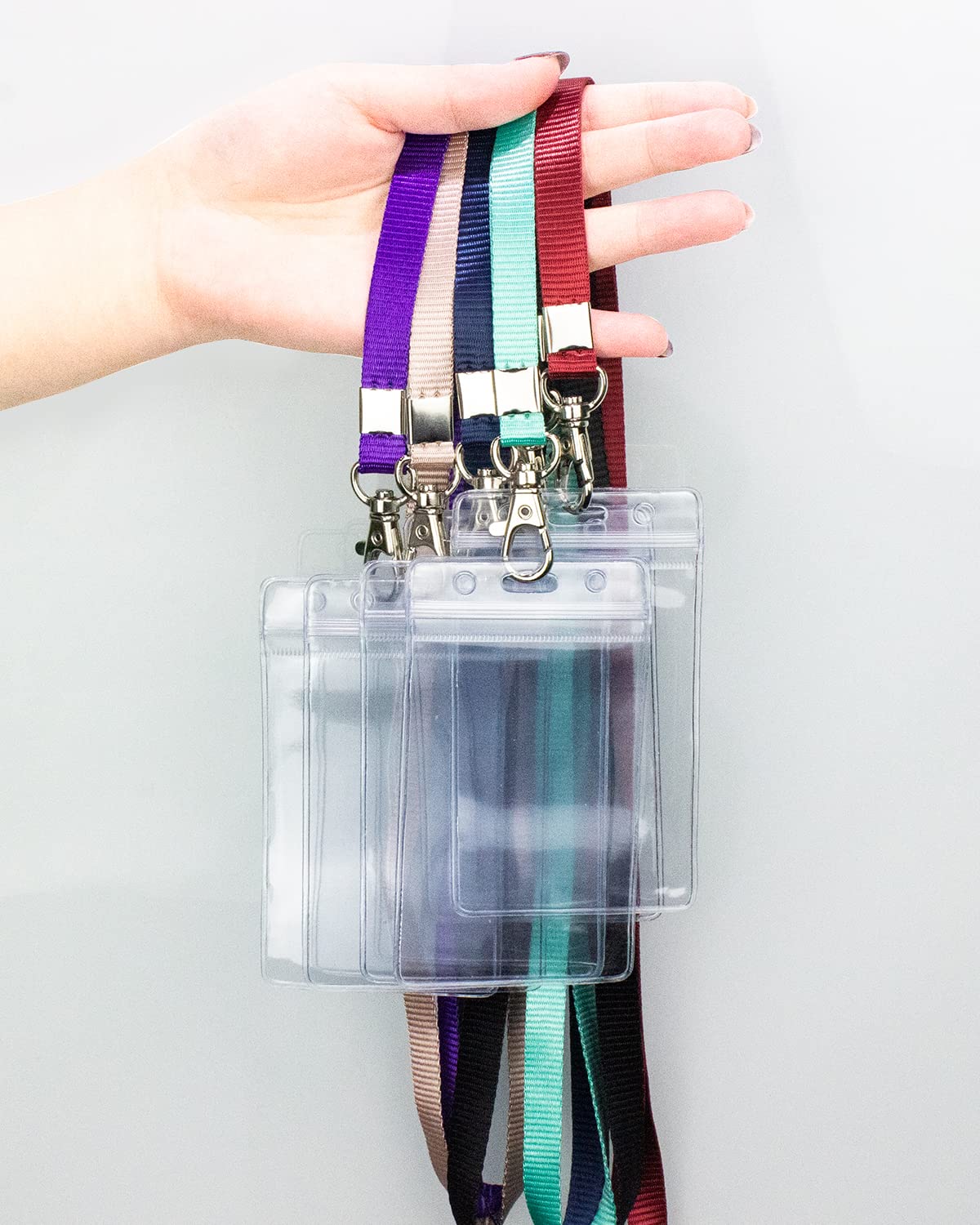 Teskyer Clear ID Badge Holder with Lanyard, Waterproof Extra Thick Plastic ID Card Holder with Resealable Zip, 2.5" x 3.5" Inner Size, Vertical Style, Set of 3, Black