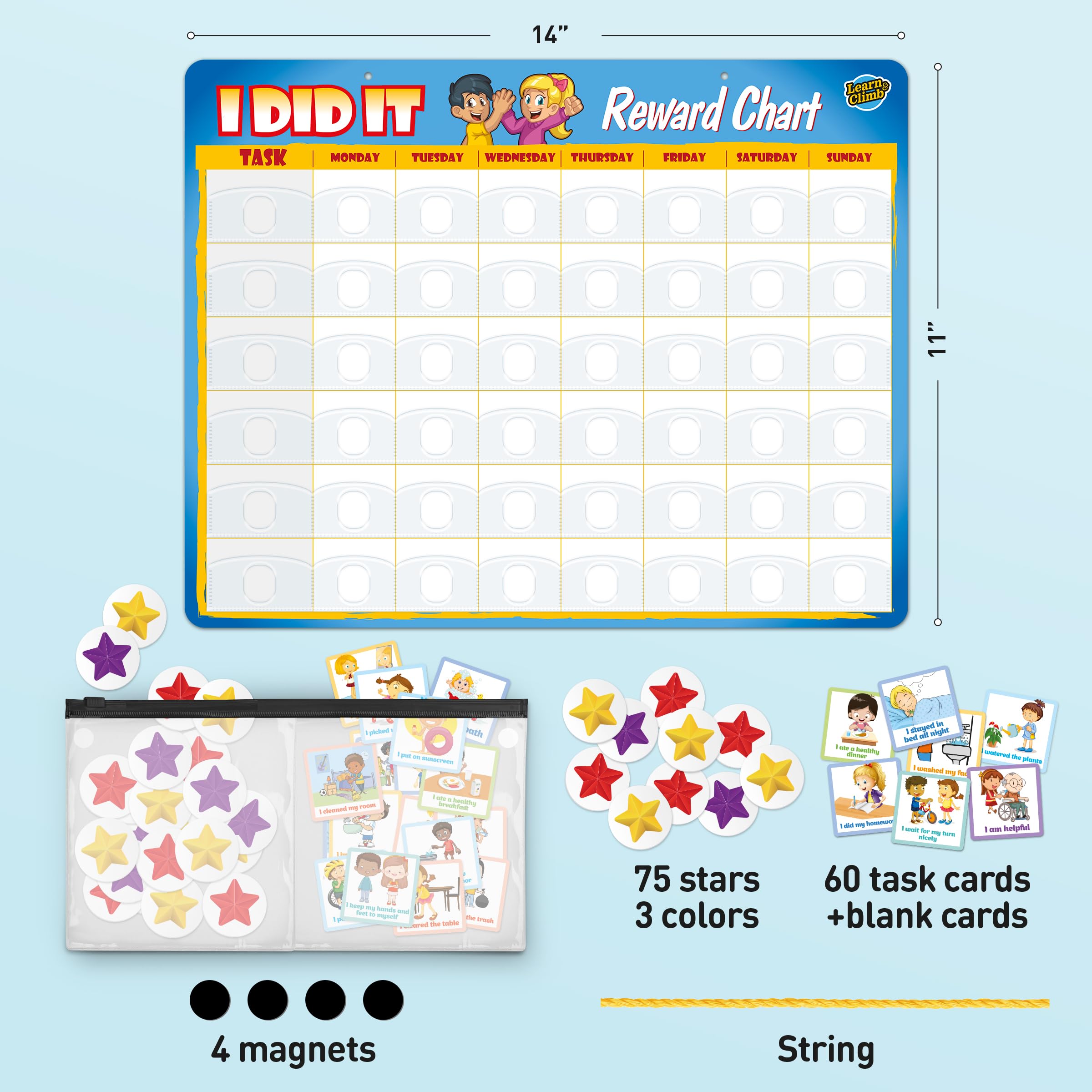 Kids Behavior Reward Chart - 63 Chores as Potty Train, & More. “Thick Magnetic” Responsibility Chart Board/Tasks-for Multiple Kids