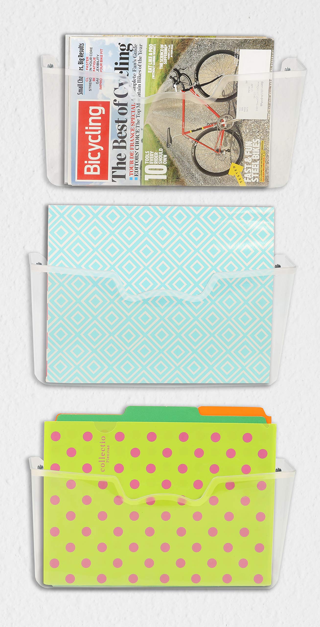 3 Pack - Simple Houseware Clear Single Pocket Wall Mount File Holder