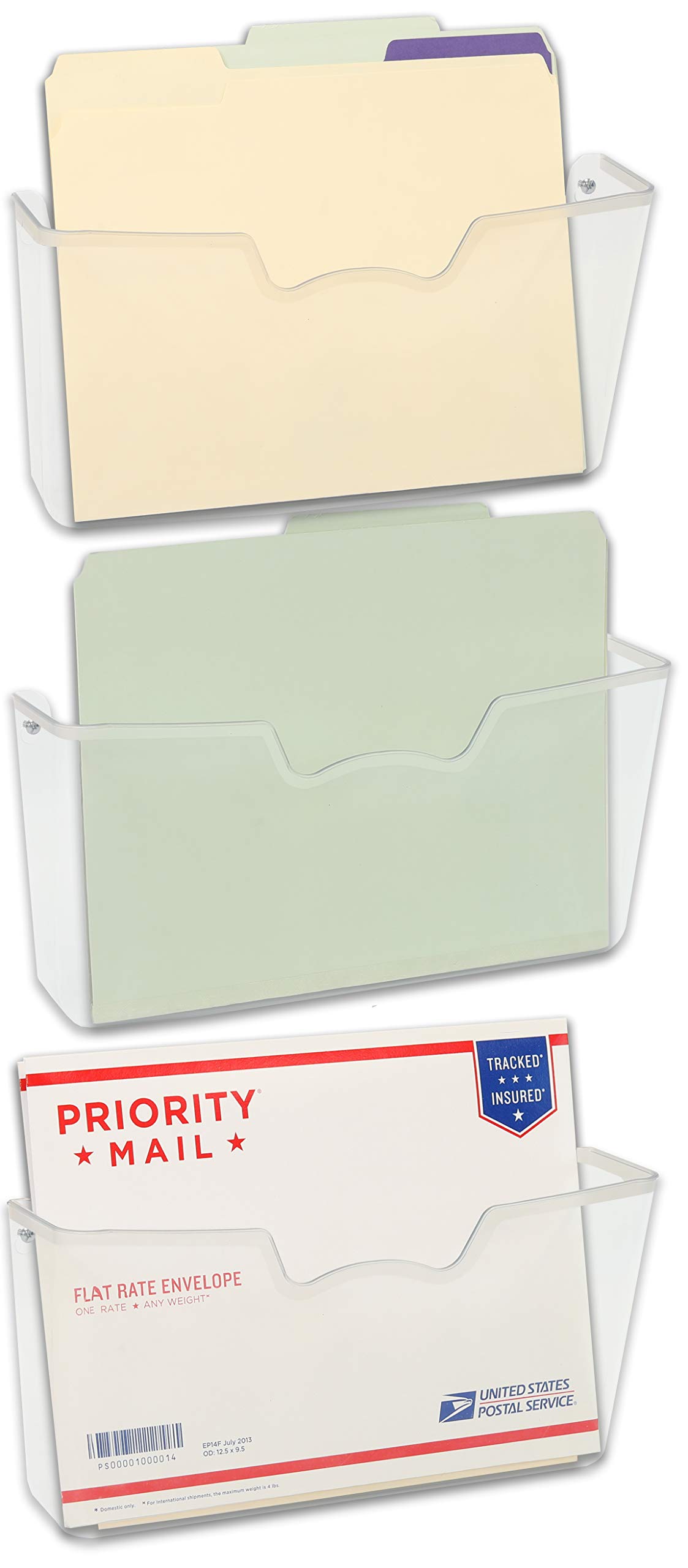 3 Pack - Simple Houseware Clear Single Pocket Wall Mount File Holder
