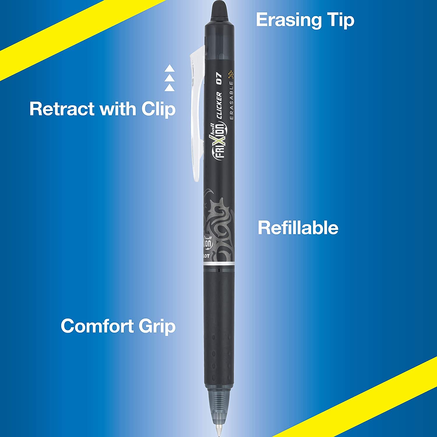 PILOT 6 Pack (3 Black & 3 Blue Ink Pens Included) + 4 Bonus Refills - Frixion Clicker Erasable Retractable Gel Pen - Fine Point 0.7 mm Used for Rocketbook & Notebook