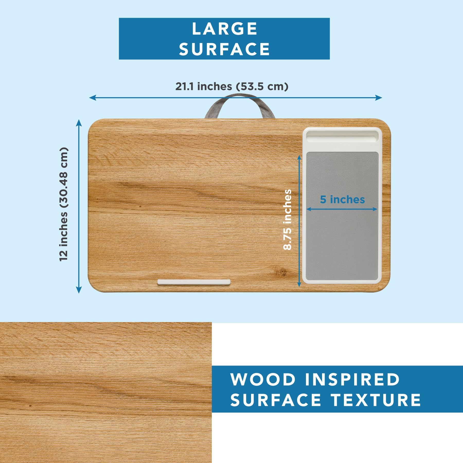 LapGear Home Office Lap Desk with Device Ledge, Mouse Pad, and Phone Holder - Oak Woodgrain - Fits up to 15.6 Inch Laptops - Style No. 91589