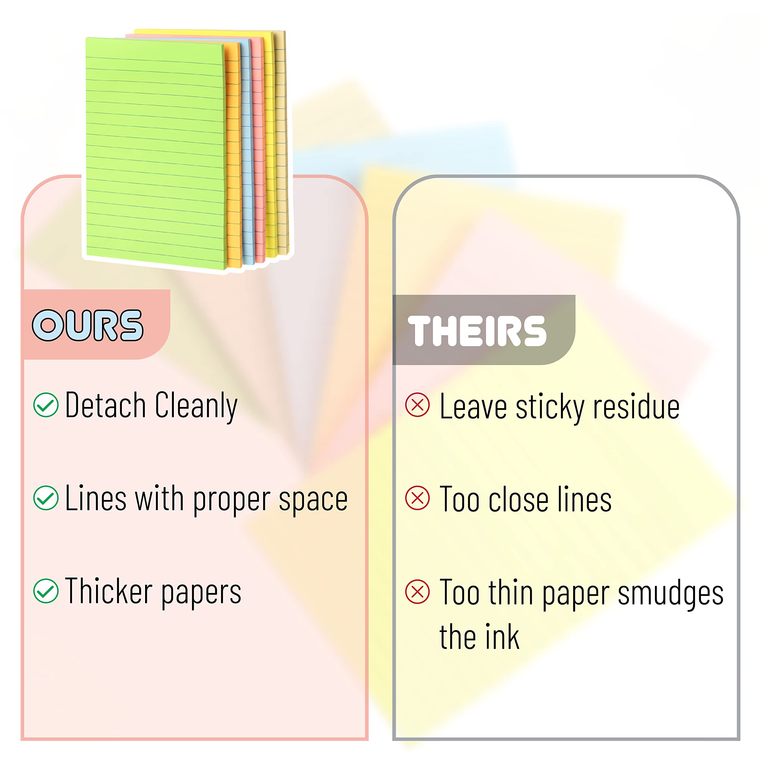 Mr. Pen- Lined Sticky Notes 4x6, 6 Pads, 45 Sheets/Pad, Pastel Color, Sticky Notes with Lines, Sticky Pads, Sticky Note Pads, Colorful Sticky Notes, Stickies Notes, Ruled Post Stickies
