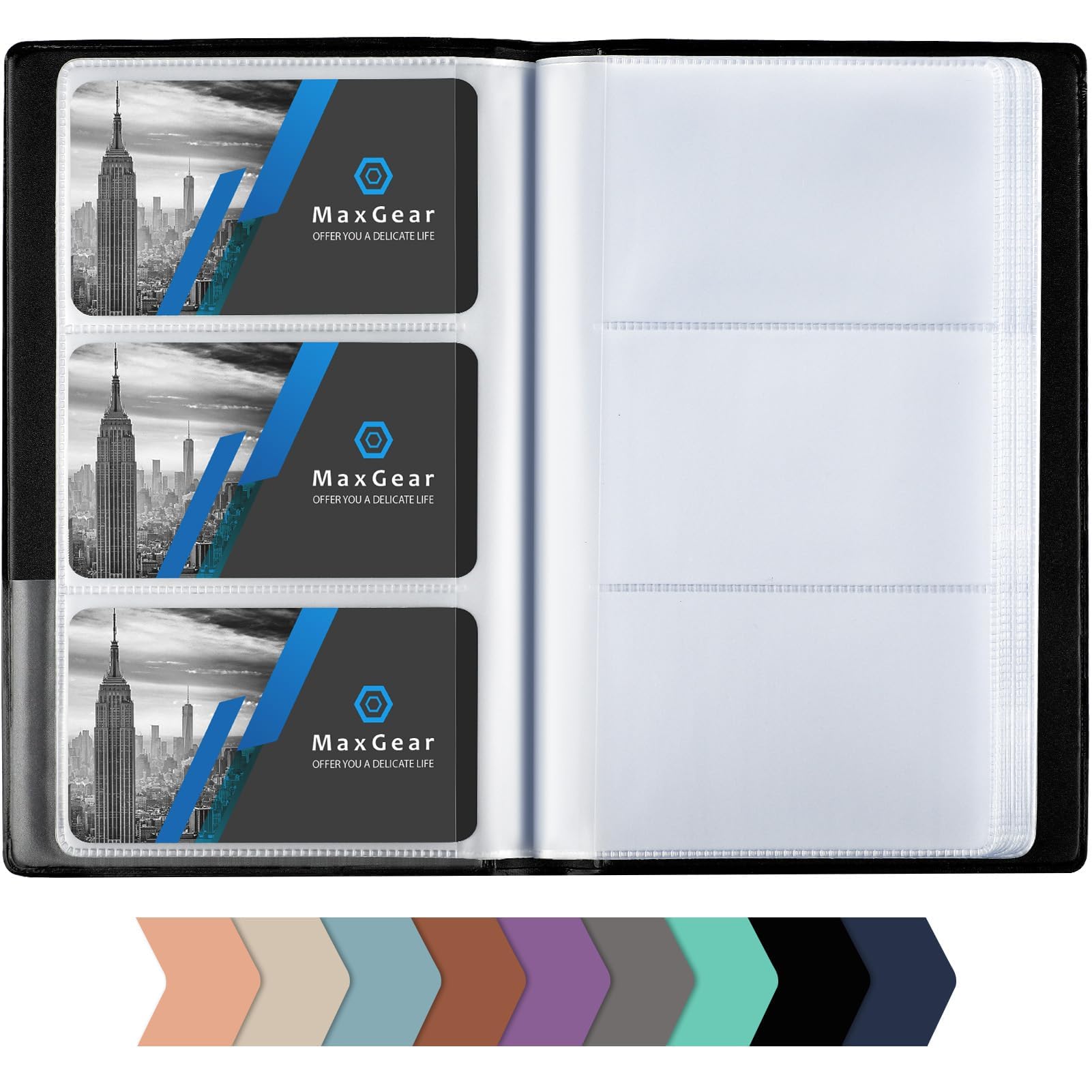 MaxGear Business Card Organizer Business Card Holder Book, Portable Business Card Binder File Sleeve Storage, Business Card Holders, Name Card Holder for Men & Women, Capacity: 240 Cards, Black