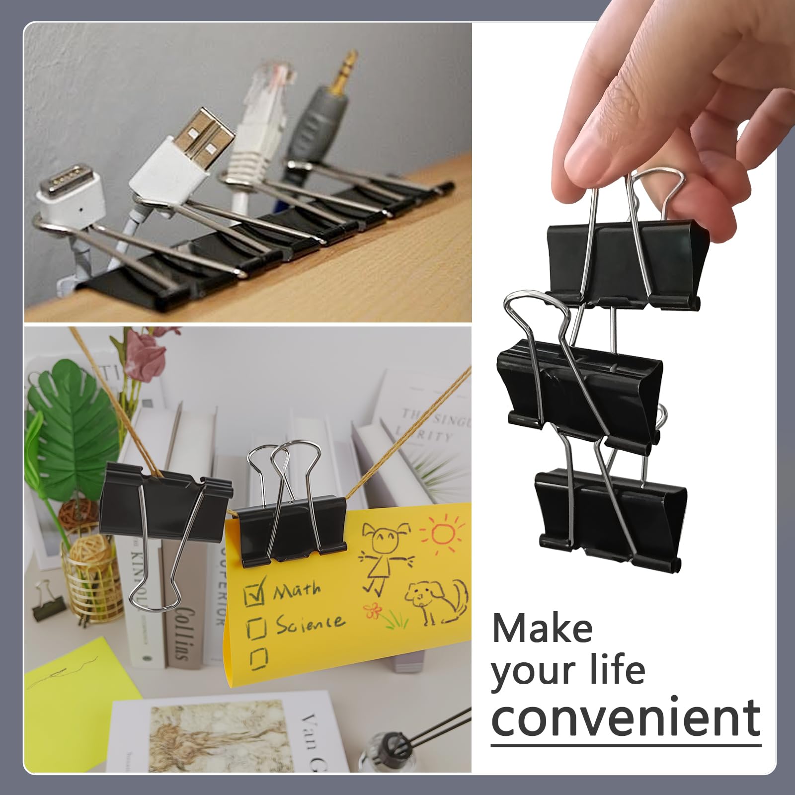 DSTELIN Large Binder Clips 1.6Inch (24 Pack), Big Paper Clamps Clips for Office Supplies, 1.6Inch/41mm Width, 0.7Inch/18mm Capacity, Black