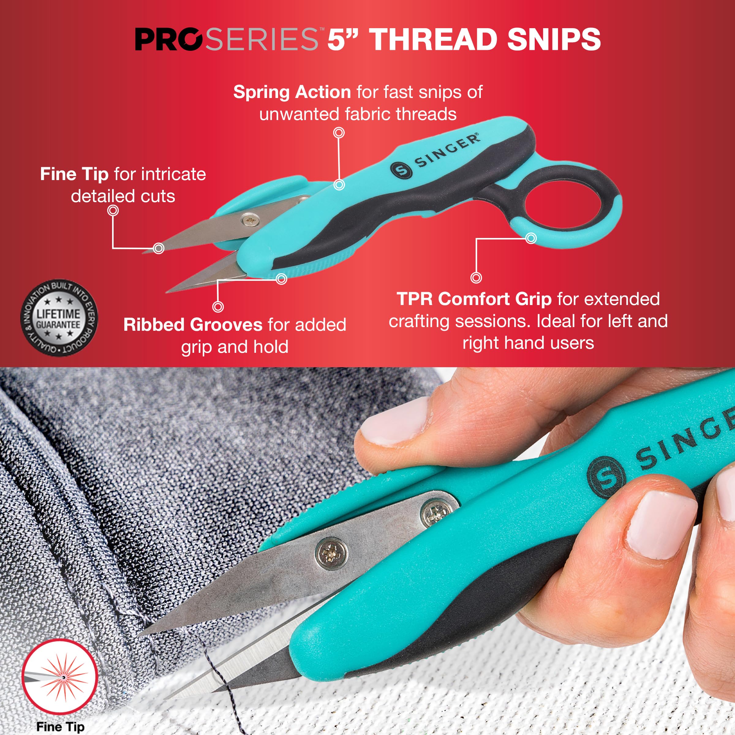 SINGER ProSeries Sewing Scissors Bundle, 8.5" Heavy Duty Fabric Scissors, 4.5" Detail Embroidery Scissors, 5" Thread Snips with Comfort Grip