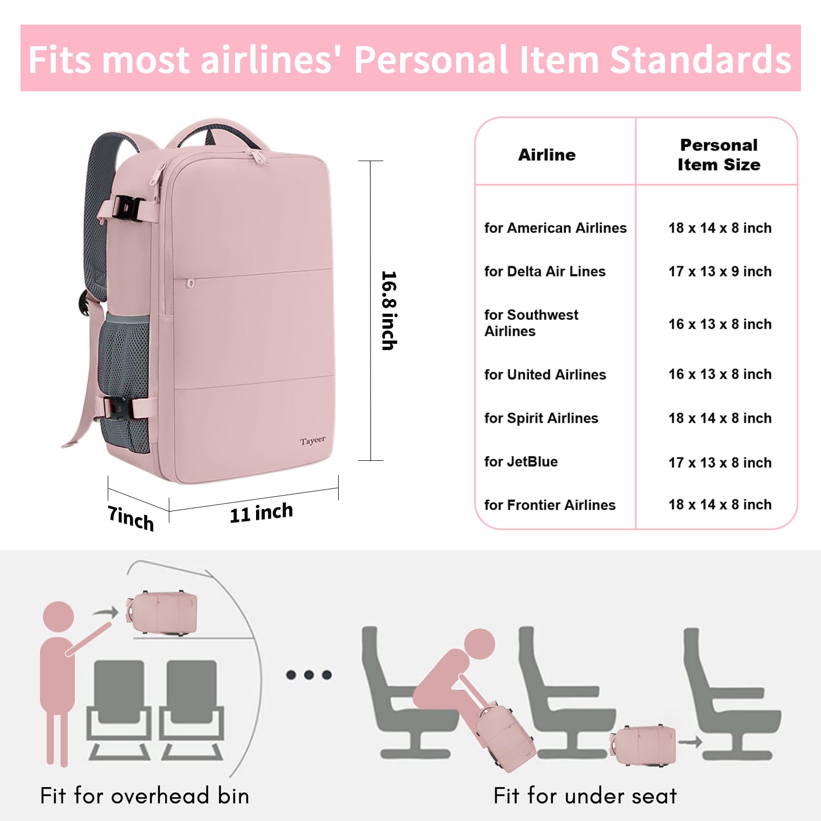 Travel Backpack for Women, Carry On Backpack with USB Charging Port & Shoe Pouch, TSA 15.6inch Laptop Backpack Flight Approved, College School Bag Casual Daypack for Weekender Business Hiking, Pink