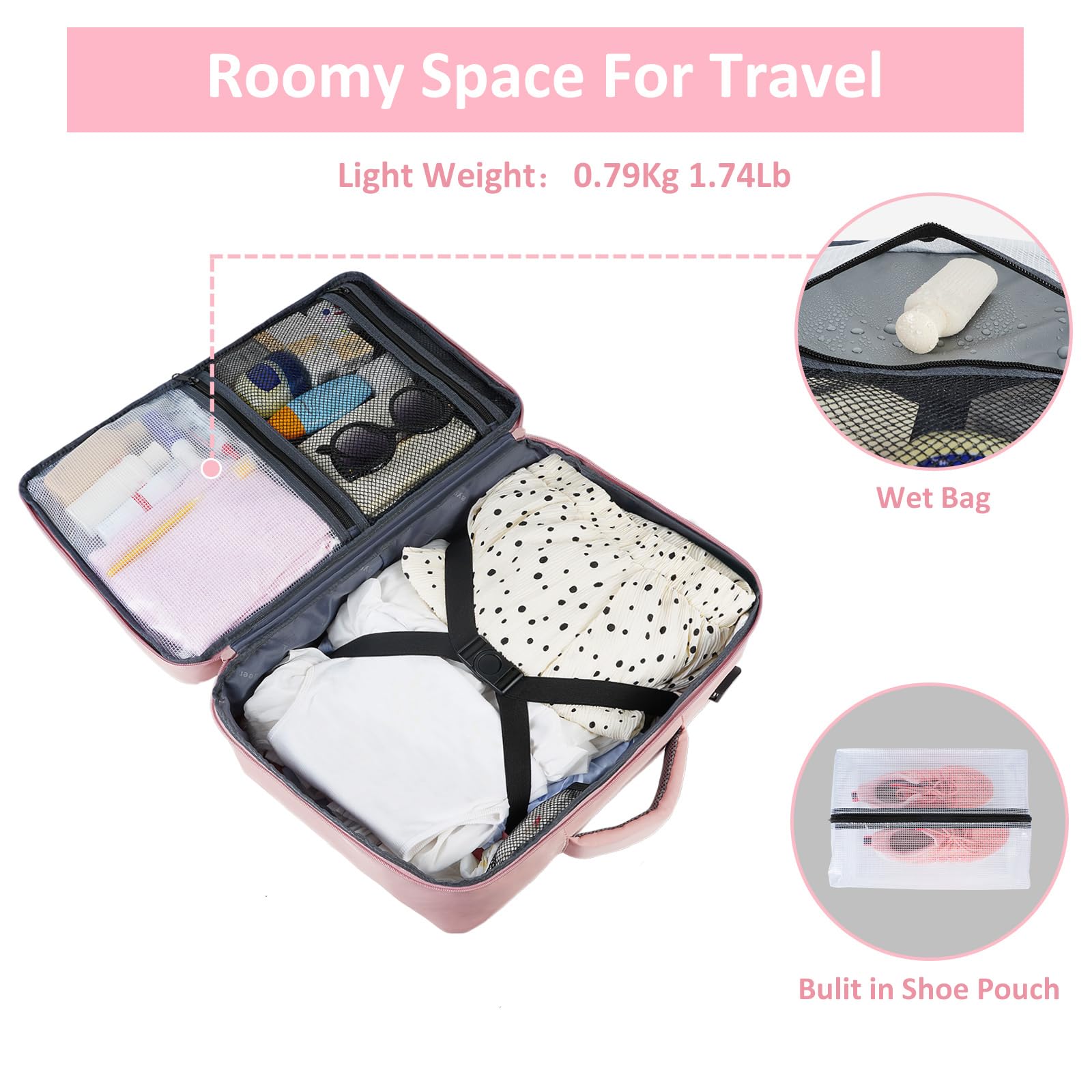 Travel Backpack for Women, Carry On Backpack with USB Charging Port & Shoe Pouch, TSA 15.6inch Laptop Backpack Flight Approved, College School Bag Casual Daypack for Weekender Business Hiking, Pink