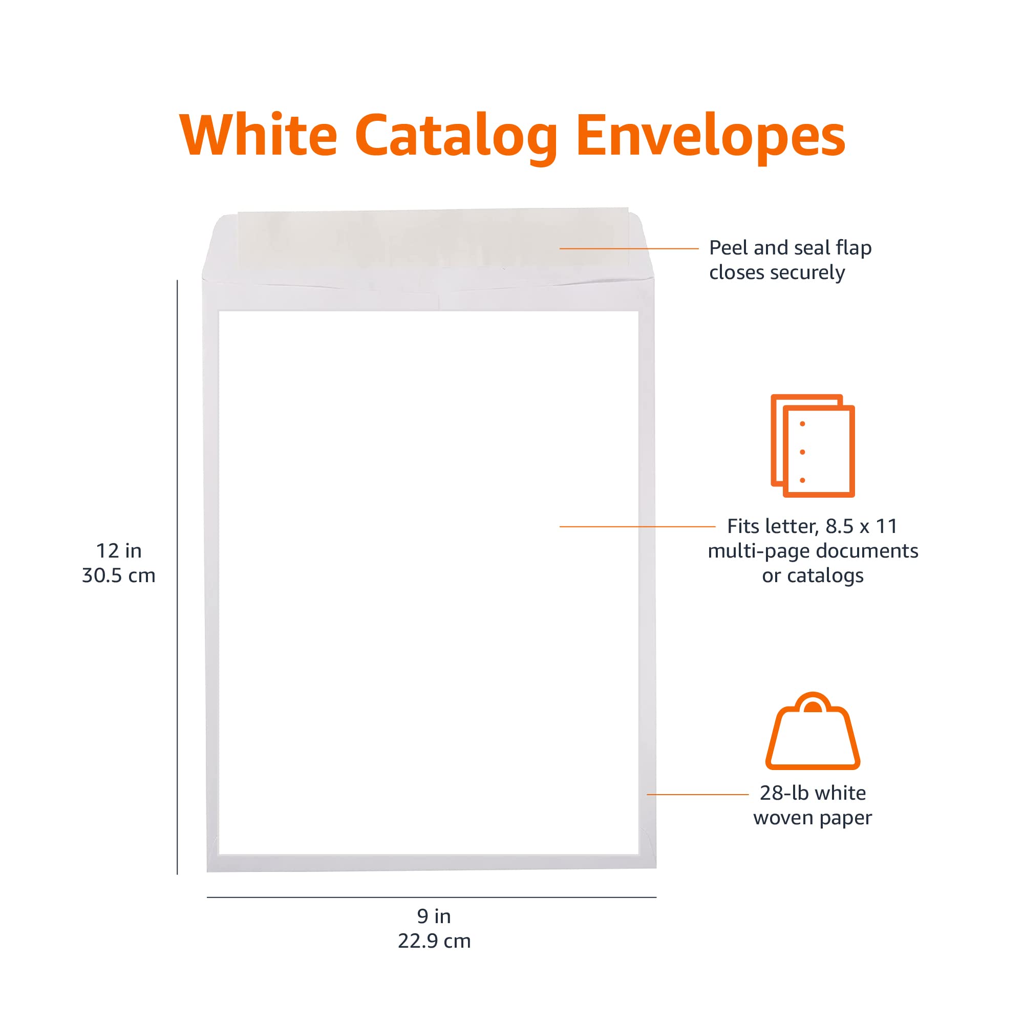 Amazon Basics Catalog Mailing Envelopes, Peel & Seal, 9x12 Inch, 100-Pack, White