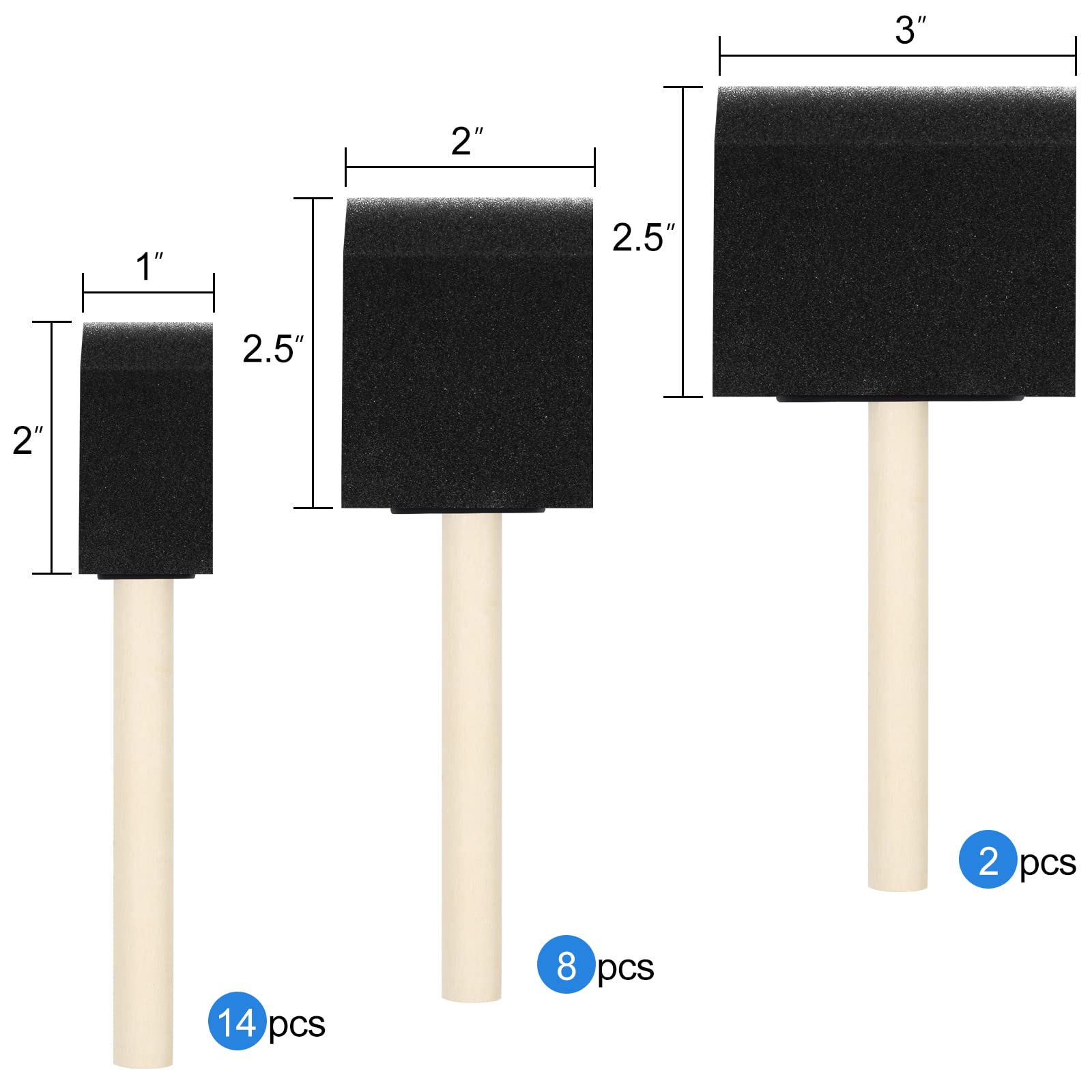 24 Pcs Foam Brush Set, Foam Paint Brushes, Wood Handle Sponge Brushes for Painting, Foam Brushes Sponge Paint Brush for Staining, Varnishes, and DIY Craft Projects (1'', 2'' and 3'')