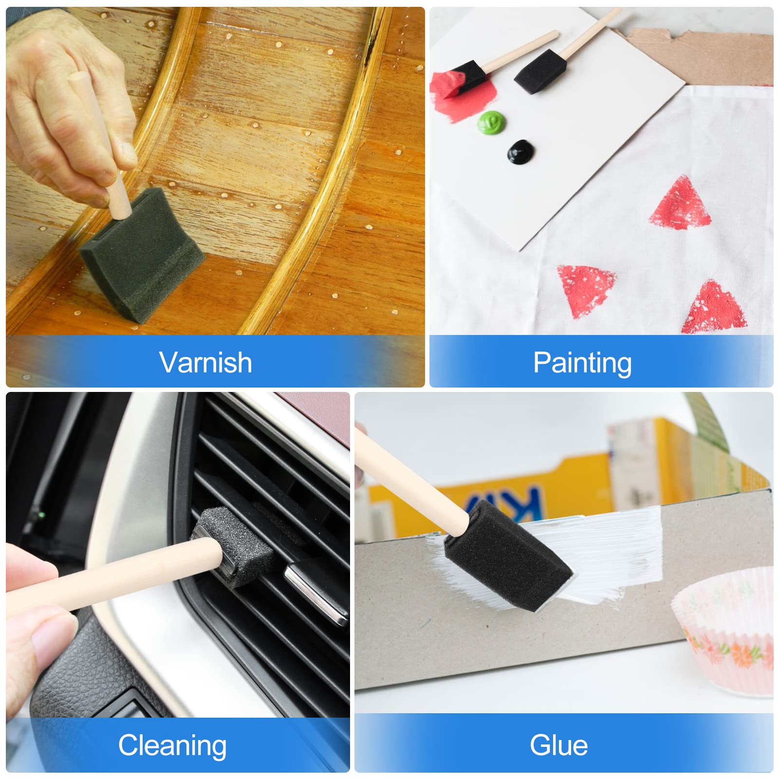 24 Pcs Foam Brush Set, Foam Paint Brushes, Wood Handle Sponge Brushes for Painting, Foam Brushes Sponge Paint Brush for Staining, Varnishes, and DIY Craft Projects (1'', 2'' and 3'')