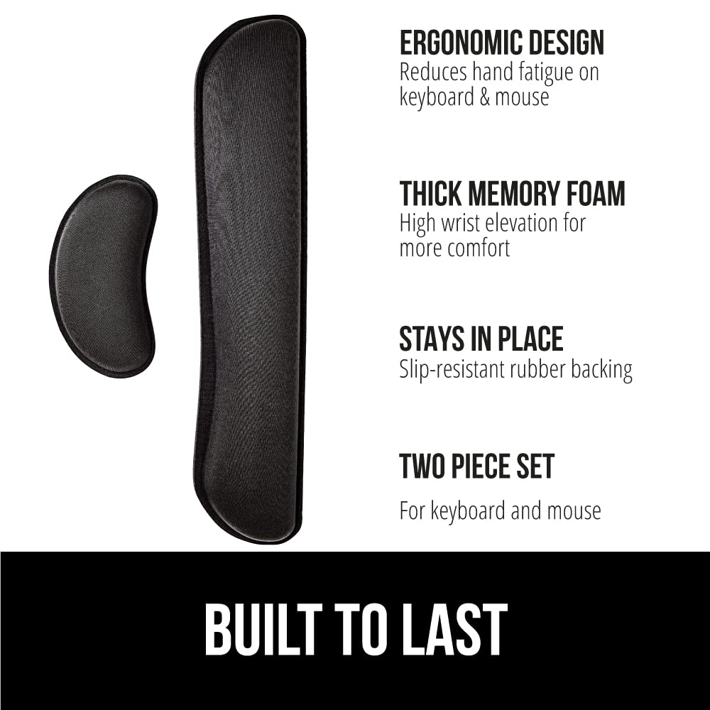 Gorilla Grip Soft Gel Memory Foam Ergonomic Wrist Rest, Slip Resistant, Comfortable Keyboard and Mouse Pad Cushion Set, Typing Pain Relief, Support for Office Computer Desks, Laptops, Gaming, Black