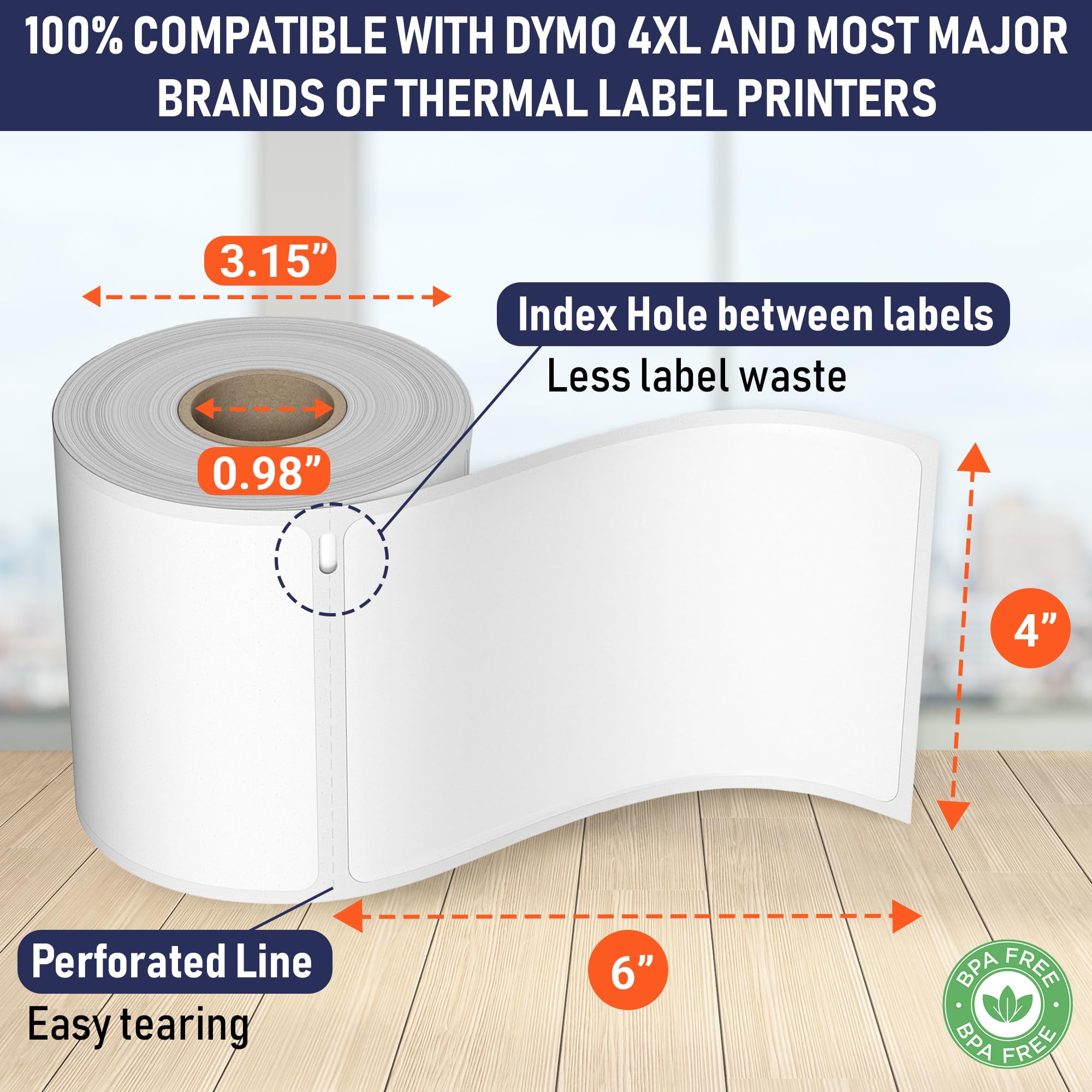 Dasher Products Shipping Labels Compatible with Dymo LabelWriter 4XL 1744907 4x6 Thermal Postage Labels, Water & Grease Resistant, Ultra Strong Adhesive, Perforated, BPA Free, 220 Labels/Roll (4 Pack)
