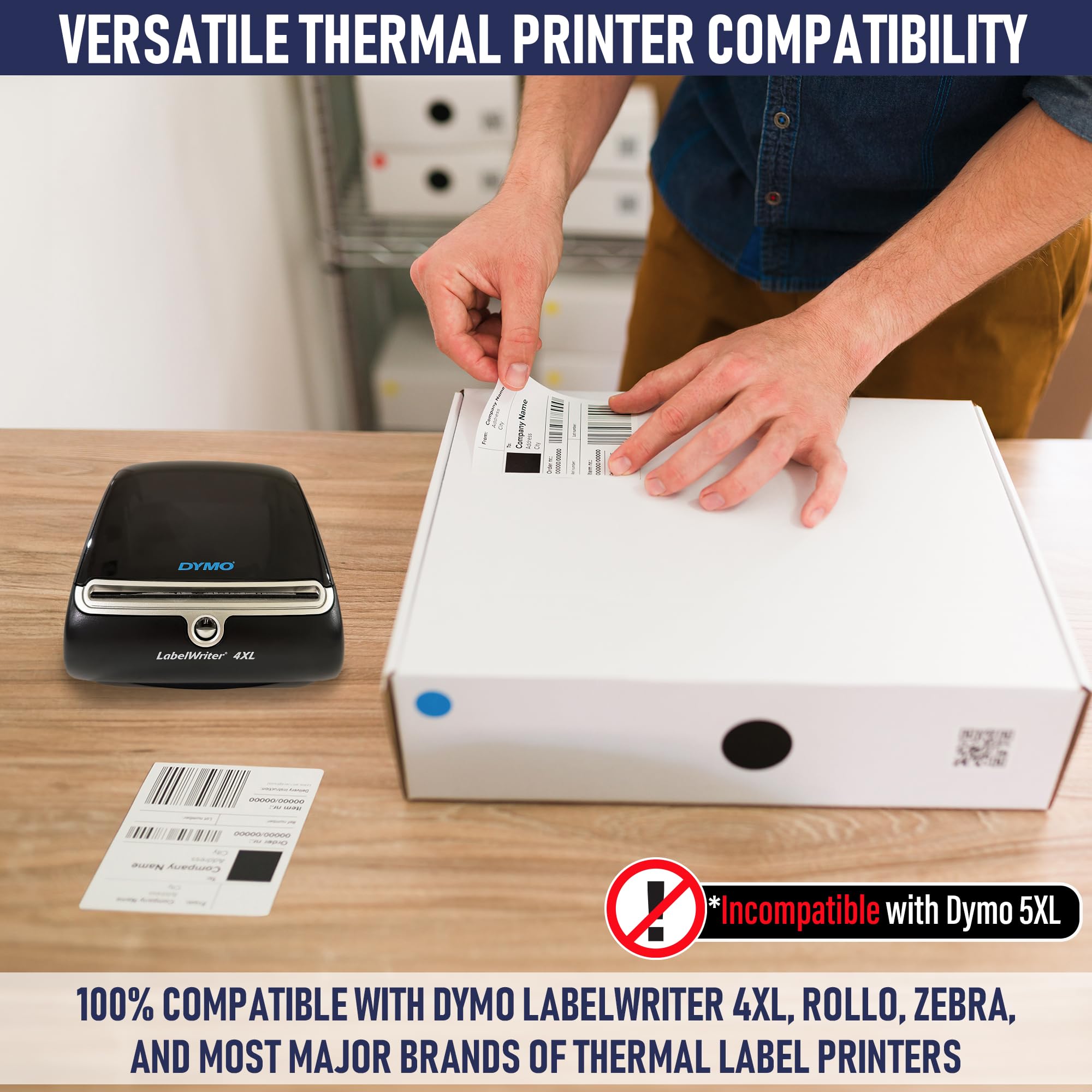 Dasher Products Shipping Labels Compatible with Dymo LabelWriter 4XL 1744907 4x6 Thermal Postage Labels, Water & Grease Resistant, Ultra Strong Adhesive, Perforated, BPA Free, 220 Labels/Roll (4 Pack)