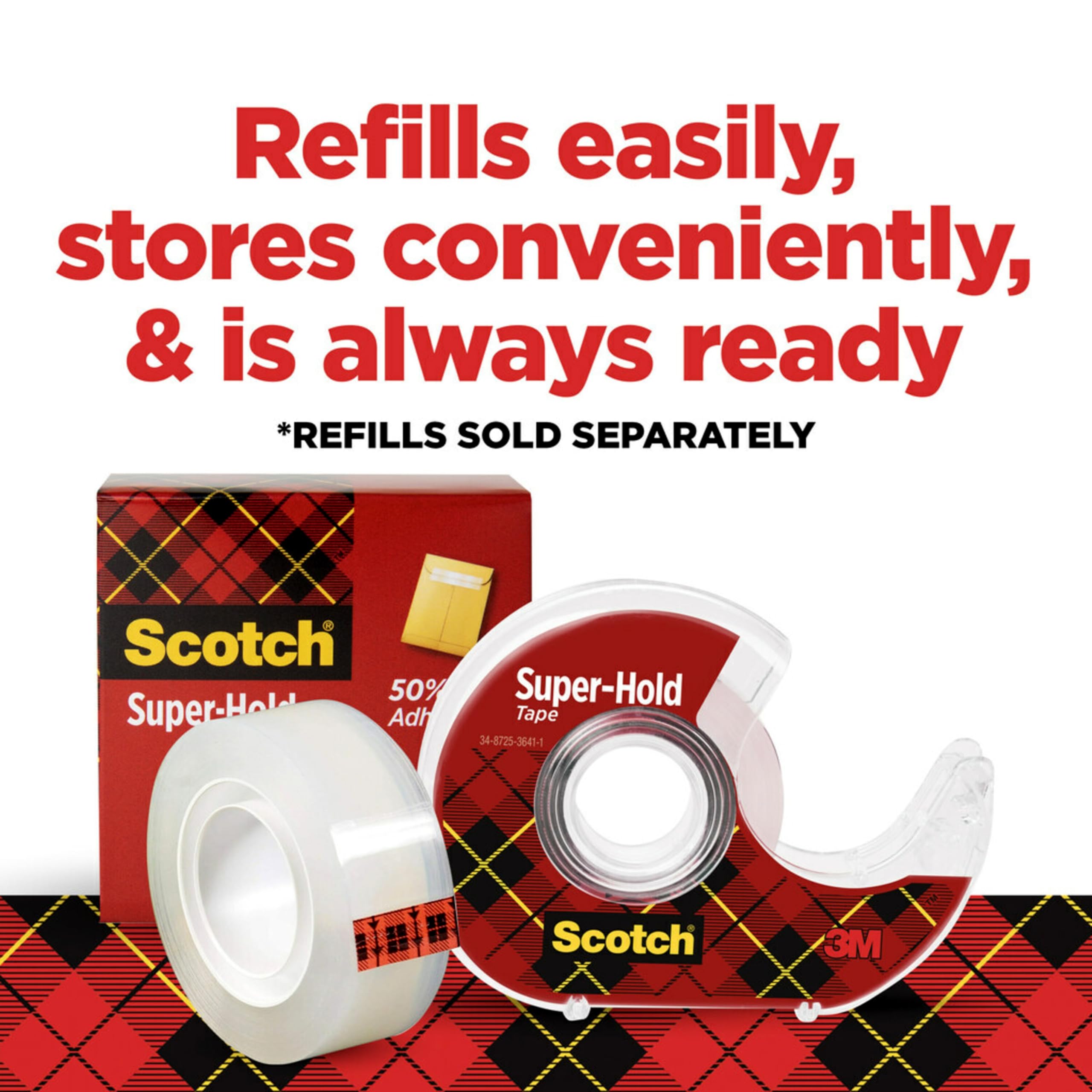 Scotch Super-Hold Tape, 4 Rolls, Transparent Finish, 50% More Adhesive, Trusted Favorite, 3/4 x 650 Inches, Dispensered (4198)