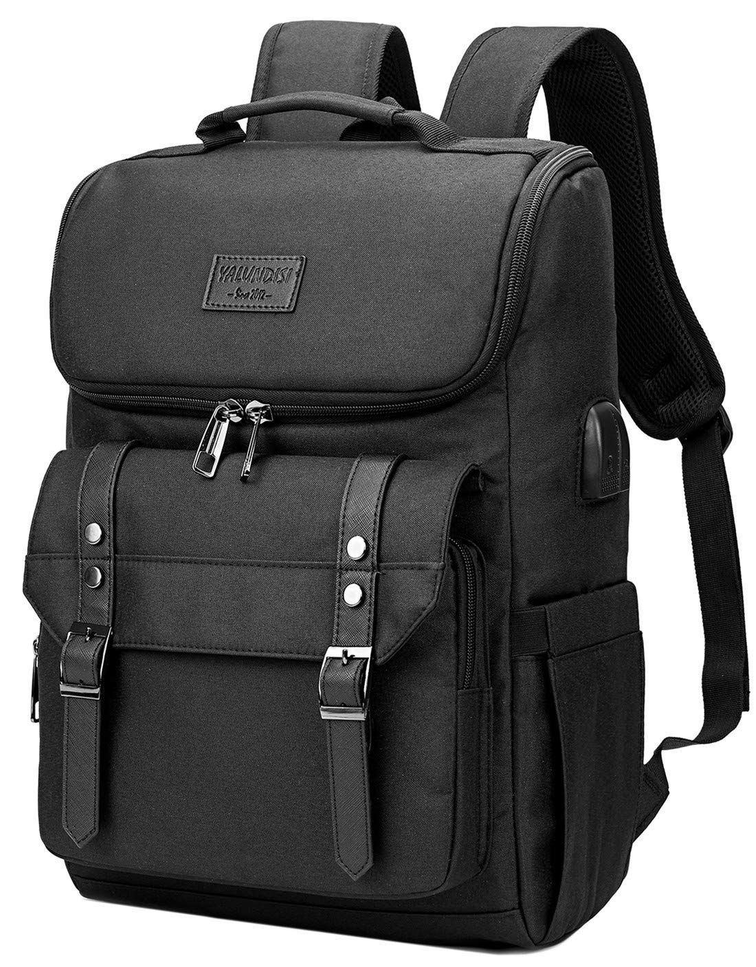Vintage Backpack Travel Laptop Backpack with usb Charging Port for Women & Men School College Students Backpack Fits 15.6 Inch Laptop Black