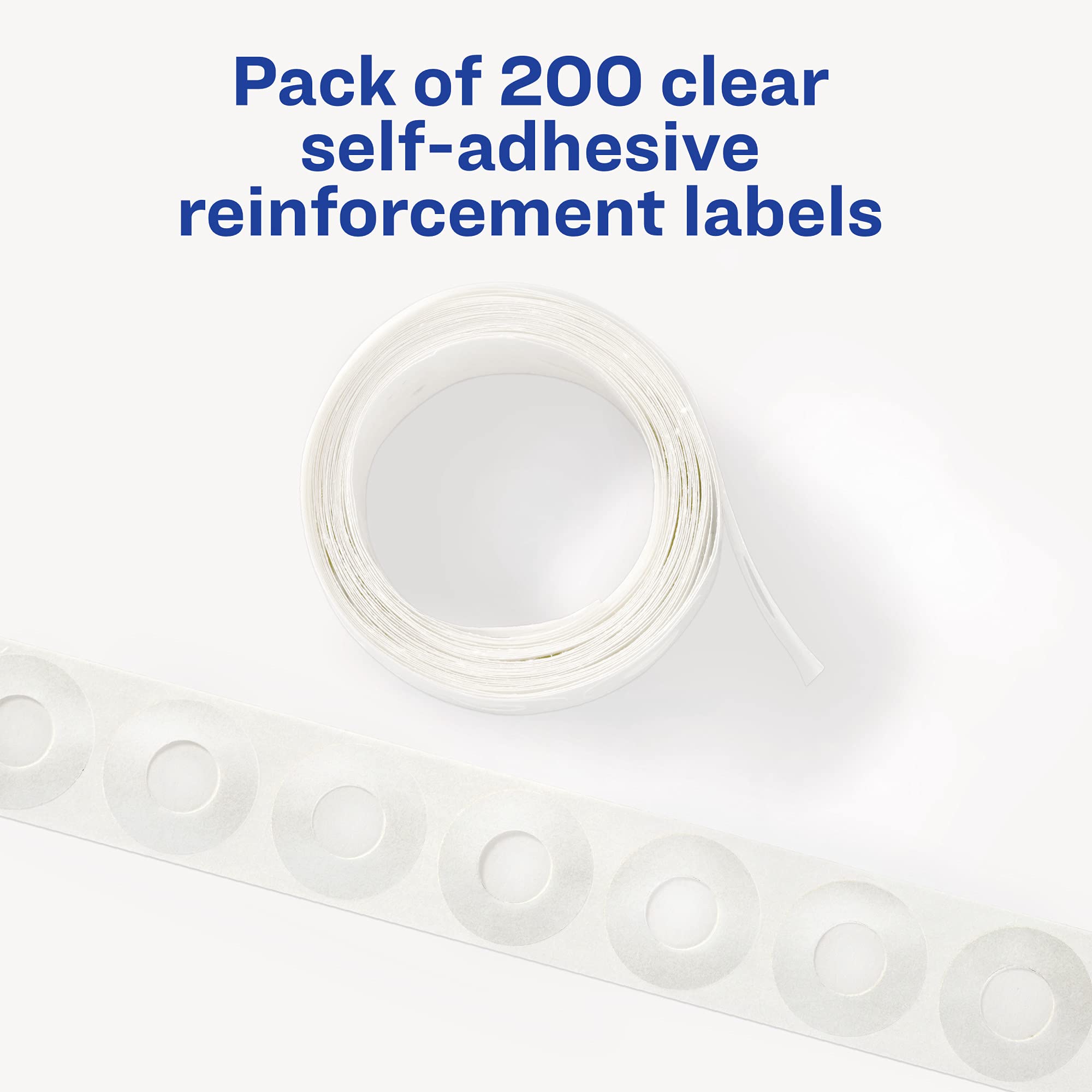 Avery Self-Adhesive Hole Reinforcement Stickers, 1/4" Diameter Hole Punch Reinforcement Labels, Clear, Non-Printable, 200 Labels Total (5721)