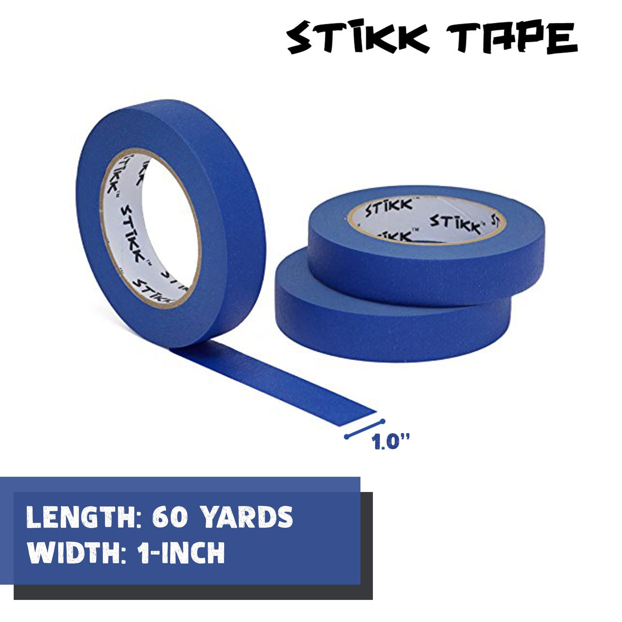 3pk 1" x 60yd STIKK Blue Painters Tape 14 Day Clean Release Trim Edge Finishing Tape (.94 in 24MM) (3 Pack)