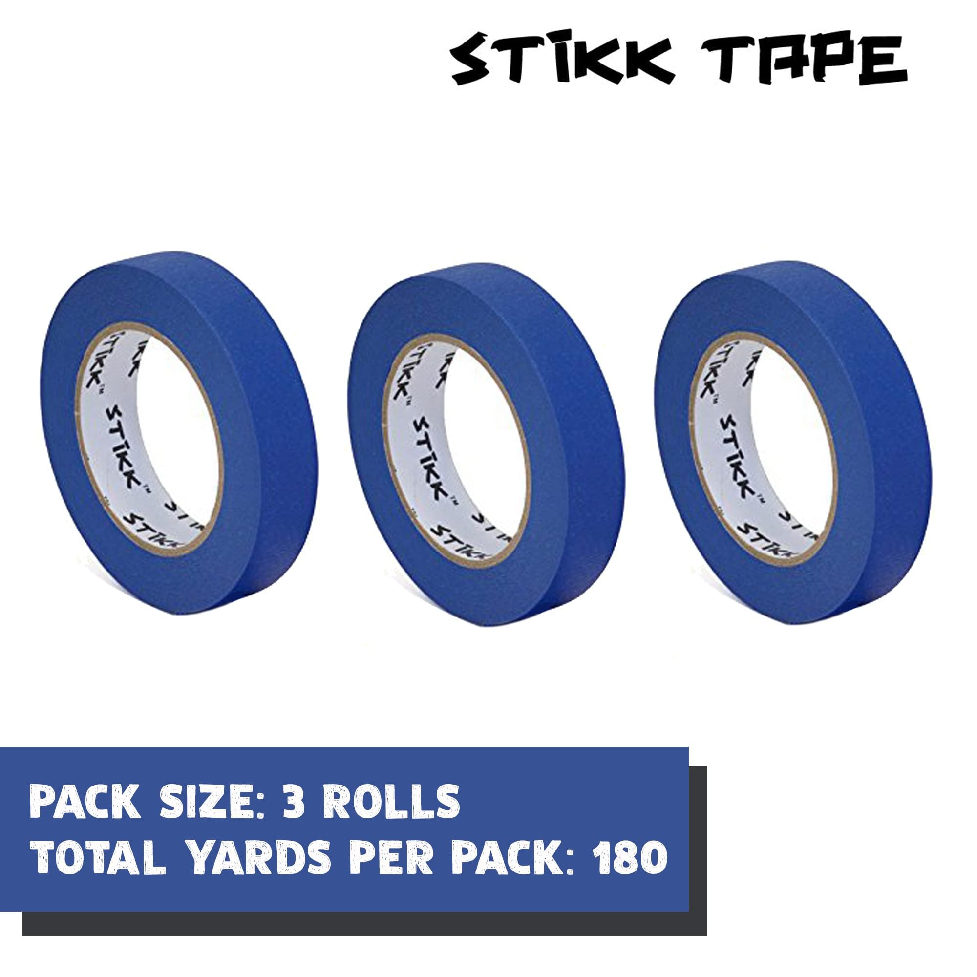 3pk 1" x 60yd STIKK Blue Painters Tape 14 Day Clean Release Trim Edge Finishing Tape (.94 in 24MM) (3 Pack)